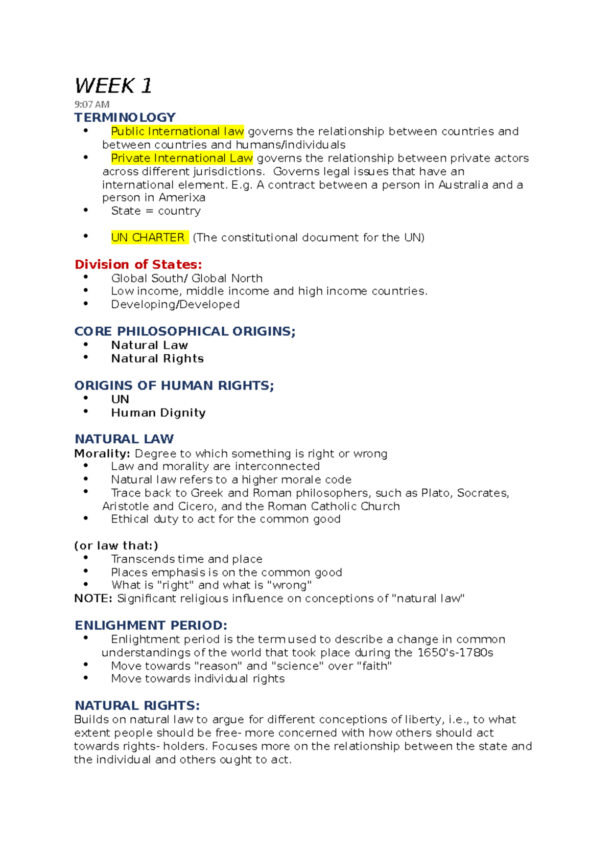LLB140 Human Rights - Lecture notes 1-4 - WEEK 1 9:07 AM TERMINOLOGY ...