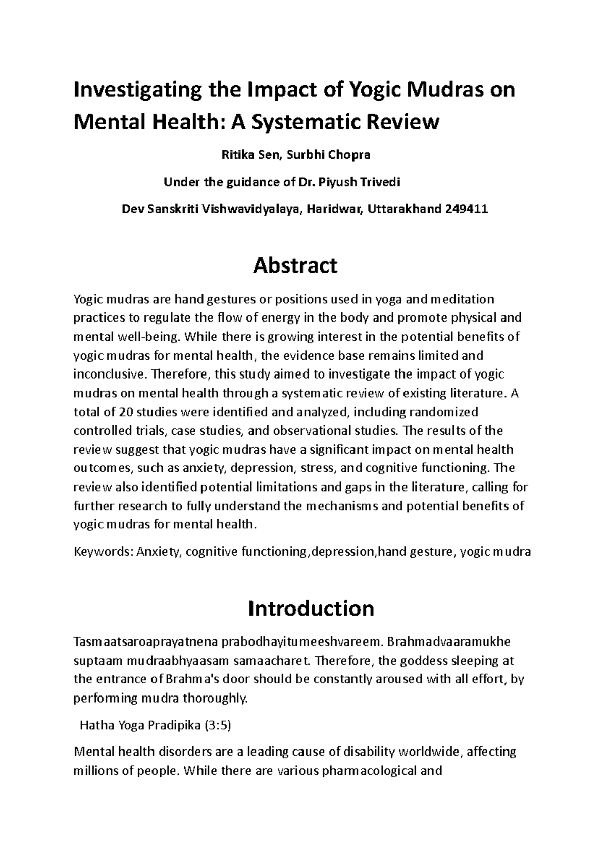 Yogic mudra research paper 1(edit) - Investigating the Impact of Yogic ...