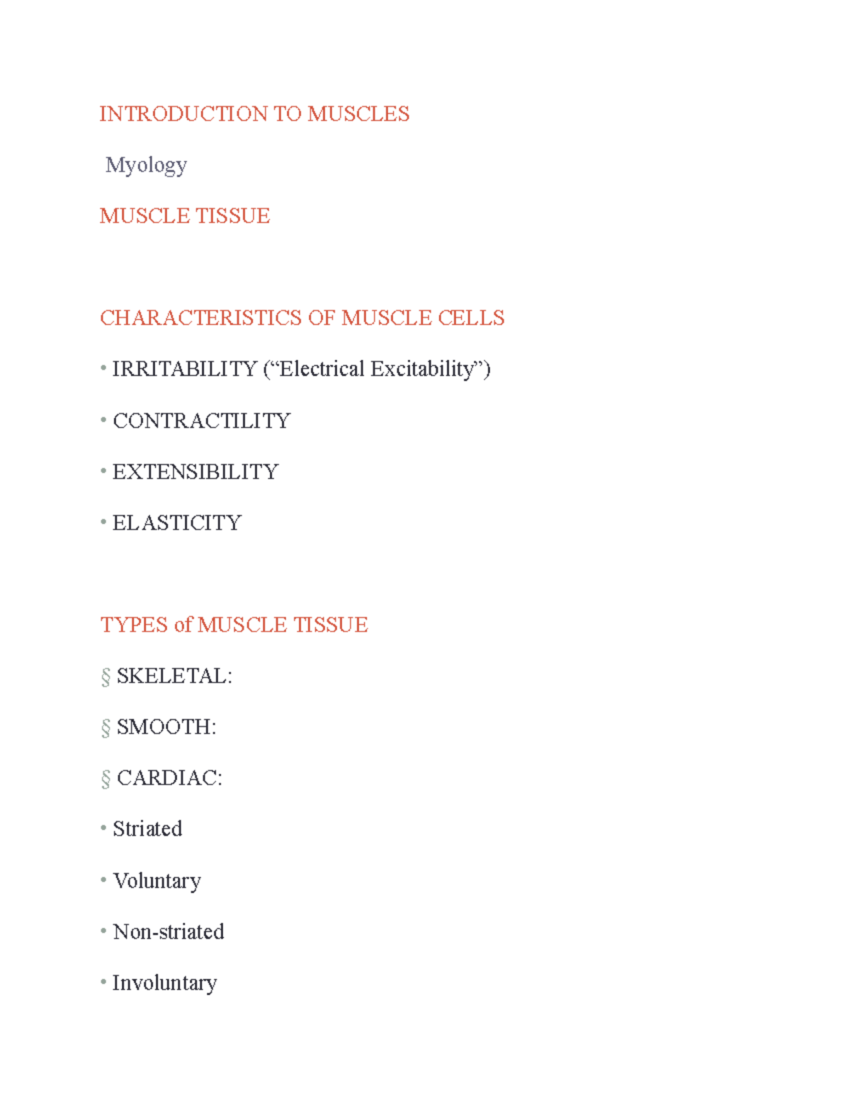 Introduction TO Muscles - INTRODUCTION TO MUSCLES Myology MUSCLE TISSUE ...