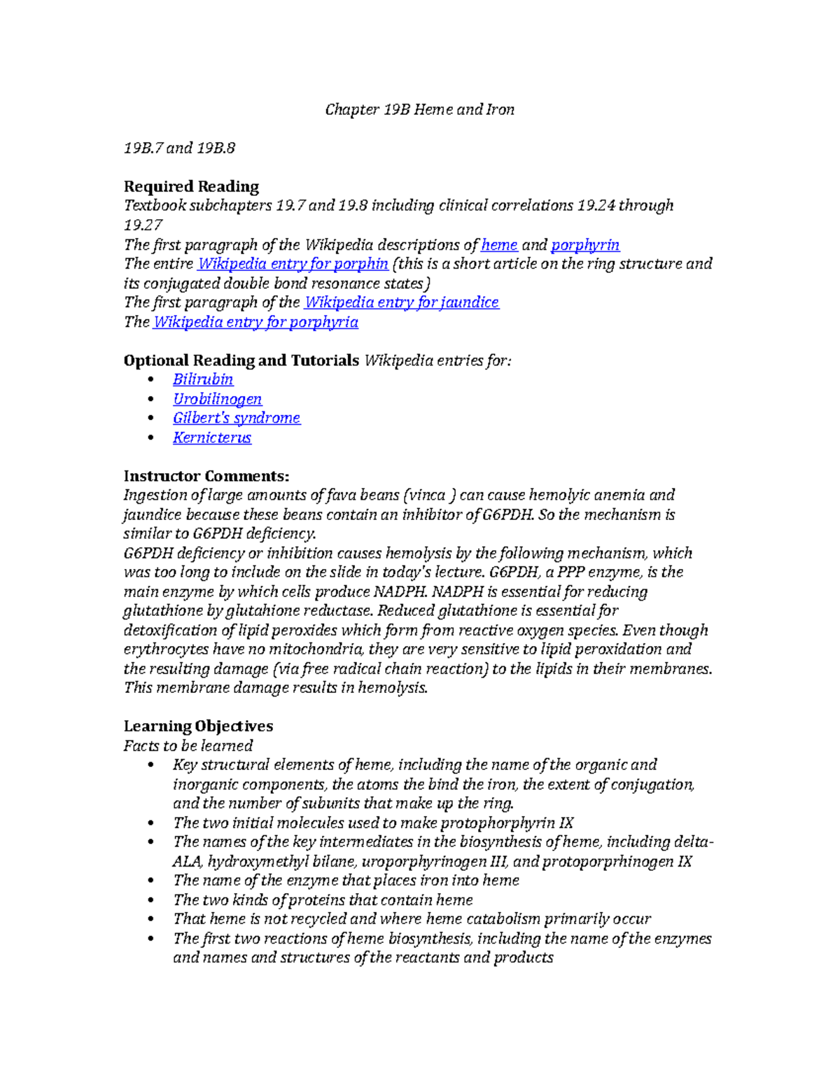 Chapter 19B Heme and Iron - Required Reading Textbook subchapters 19 ...