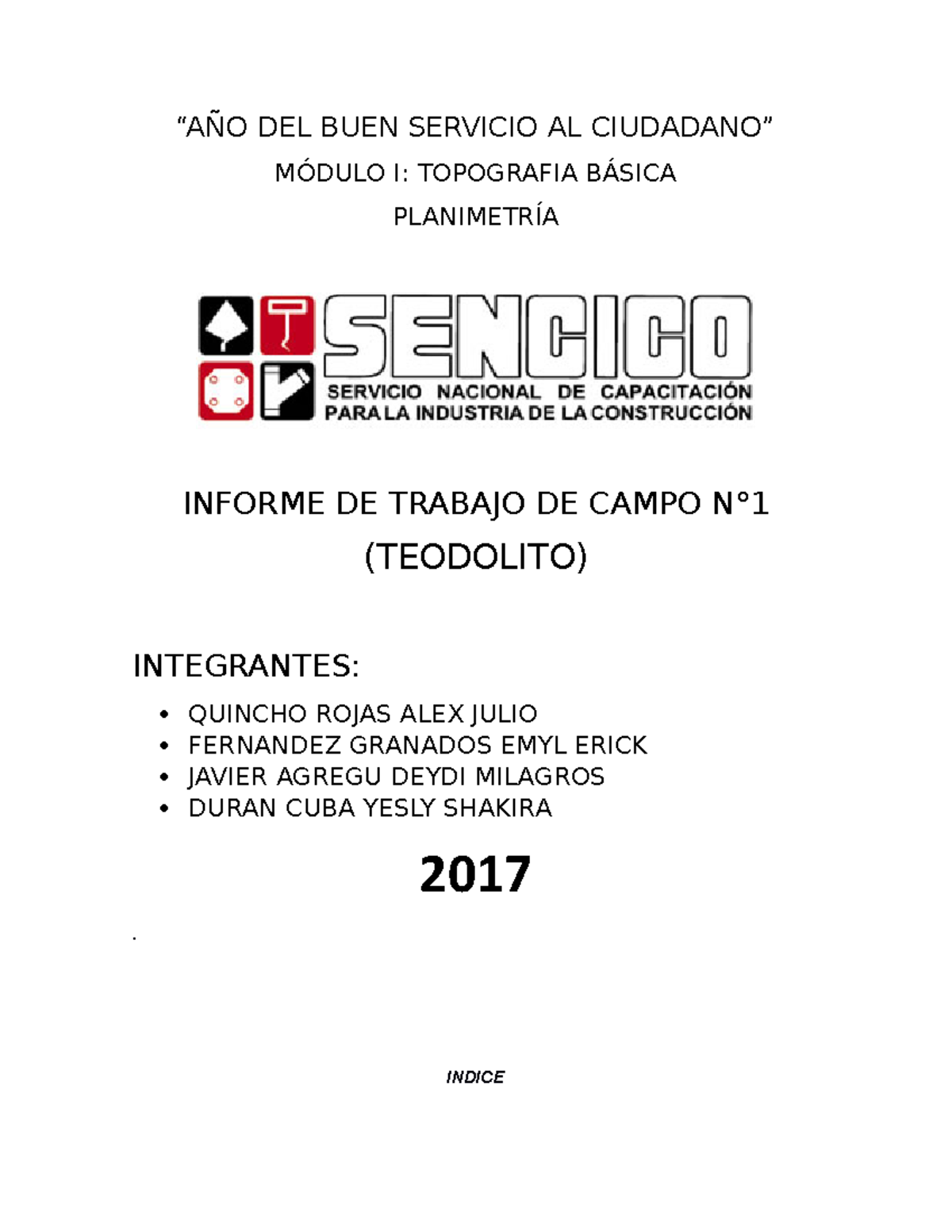 349696988- Informe- Sencico - “AÑO DEL BUEN SERVICIO AL CIUDADANO” MÓDULO I: TOPOGRAFIA BÁSICA ...