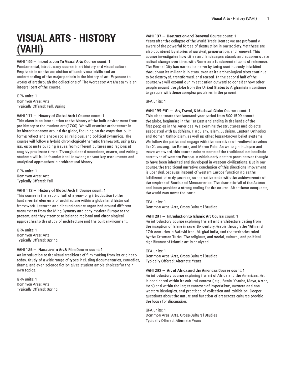 Vahi - Hhhhh - VISUAL ARTS - HISTORY (VAHI) VAHI 100 — Introduction To Visual Arts Course count ...