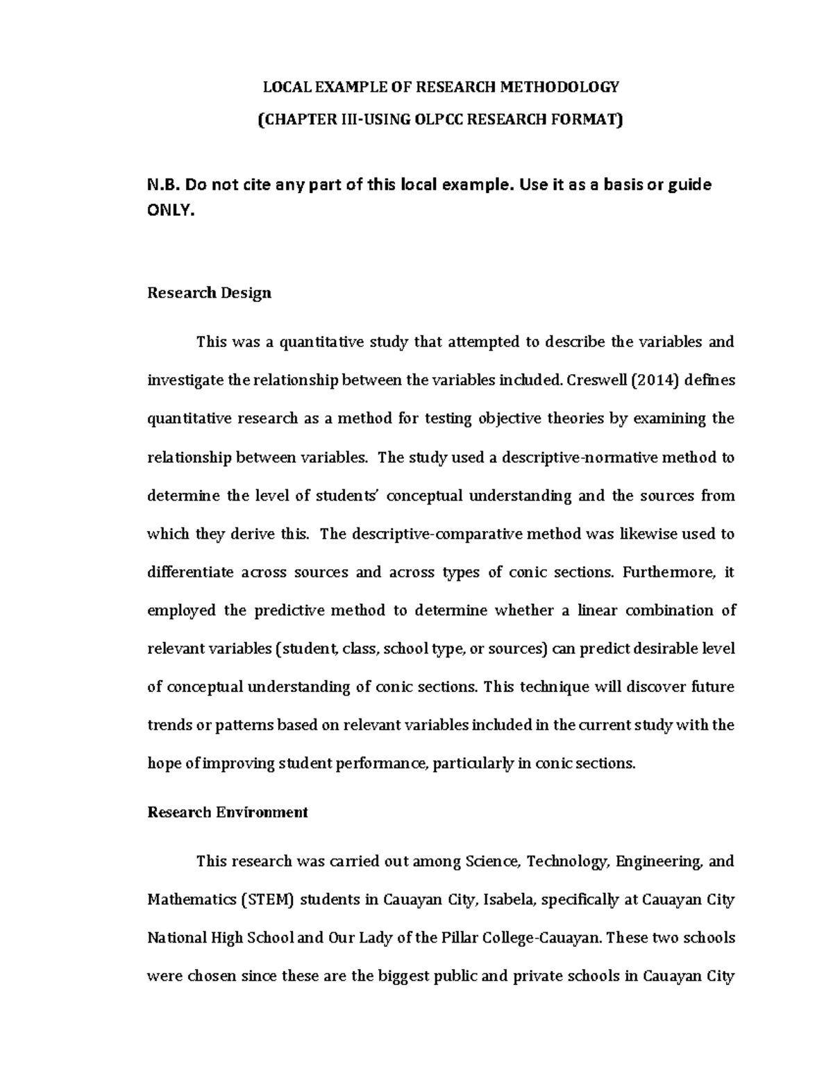 Writing-research-methodology-Local-example - LOCAL EXAMPLE OF RESEARCH ...