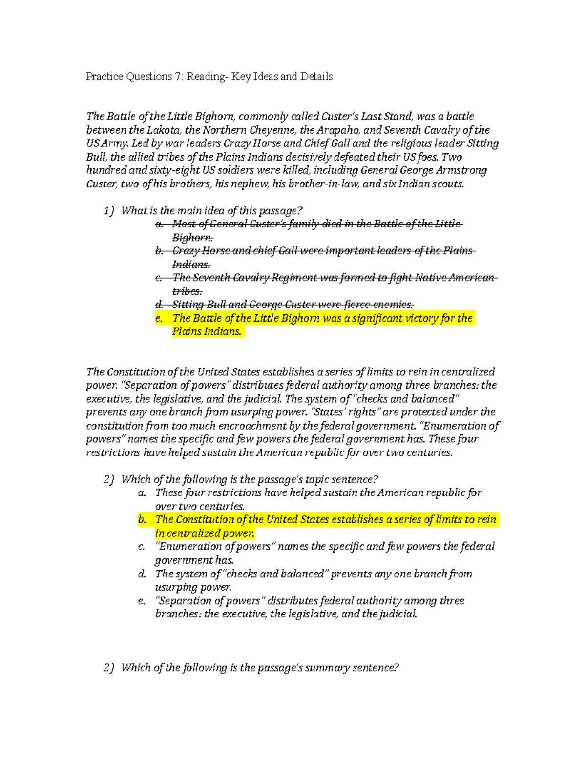 Practice Questions 7 - Led by war leaders Crazy Horse and Chief Gall ...