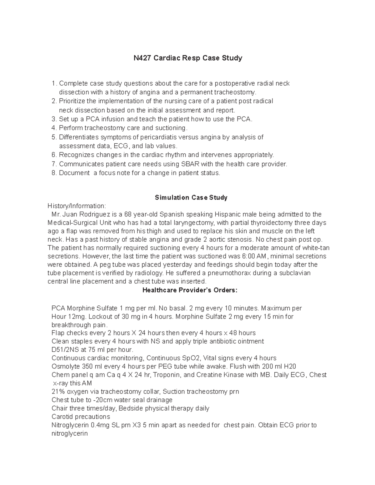 N427 Resp Cardiac Case study - N427 Cardiac Resp Case Study Complete ...