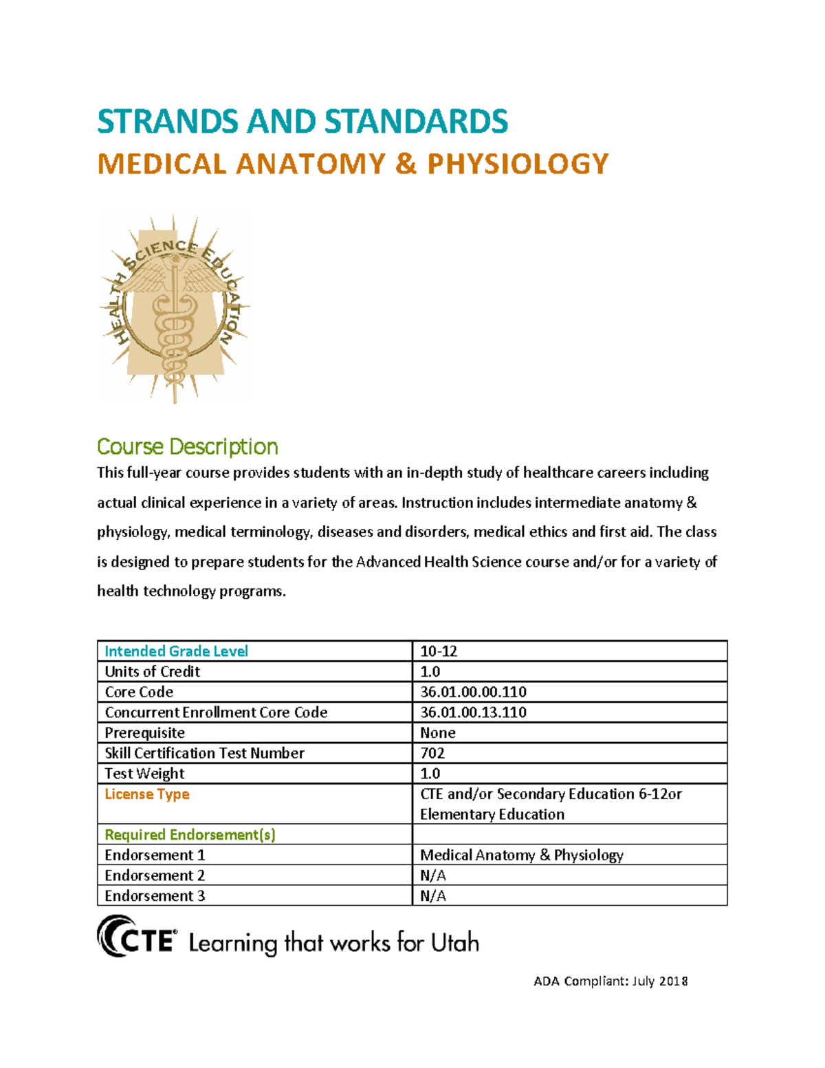 Medical Anatomy Physiology - . Learning that works for Utah STRANDS AND ...