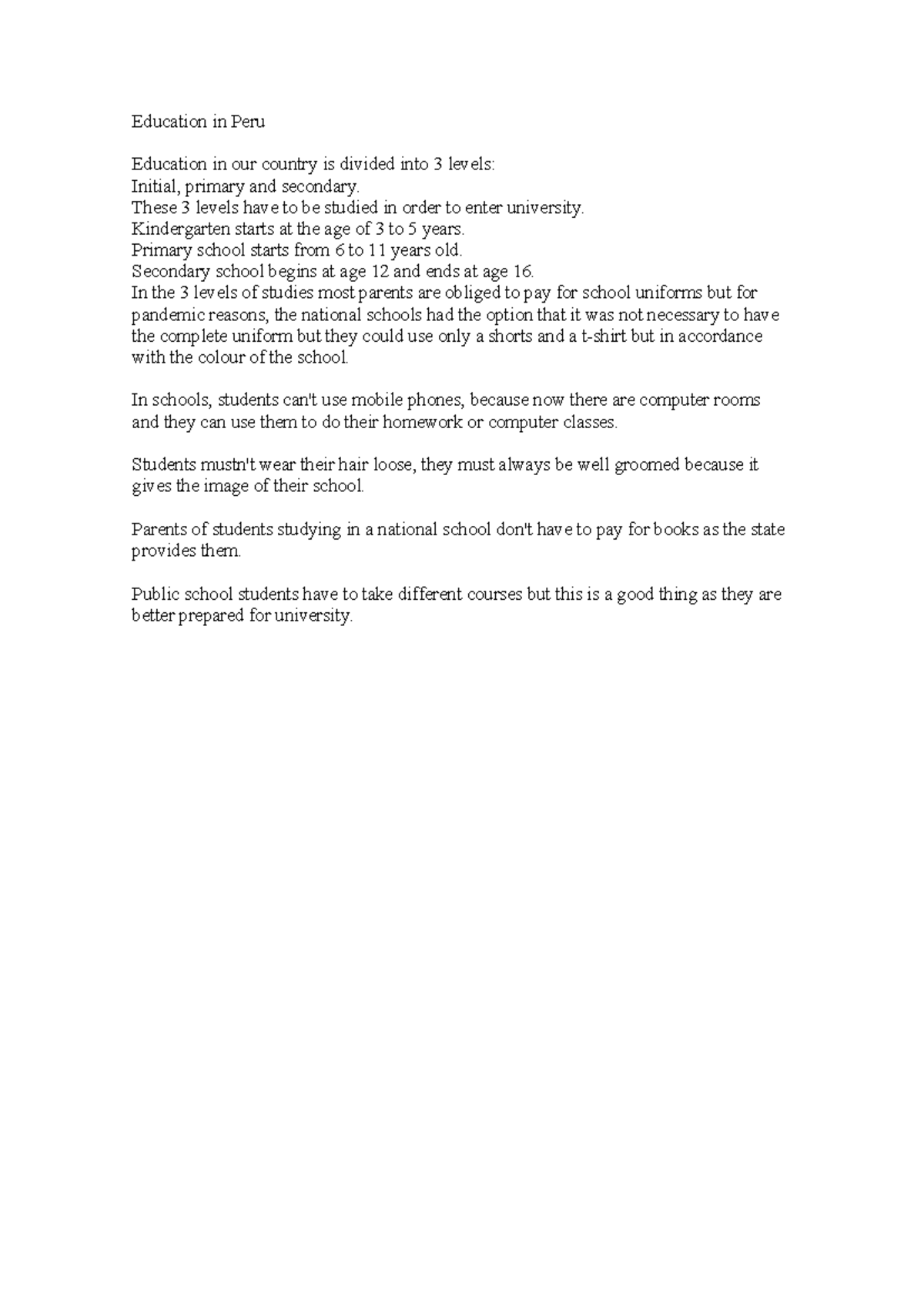 Education in Peru - Education in Peru Education in our country is ...