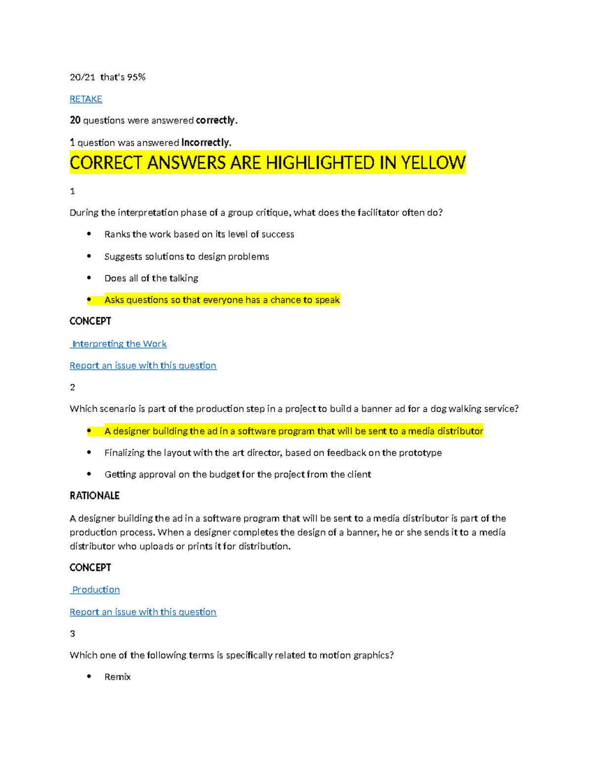 Visual Communication Strayer Sophia milestone 3 - 20/21 that's 95% RETAKE 20 questions were ...