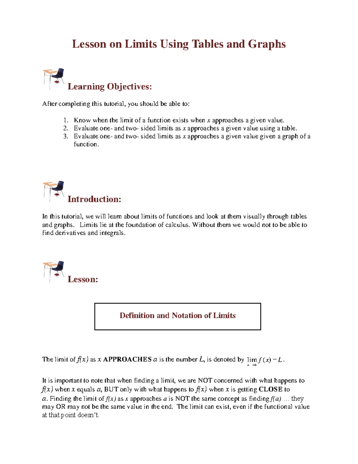Summary On Evaluating Limits Graphs Lesson On Limits Using Tables And 1166