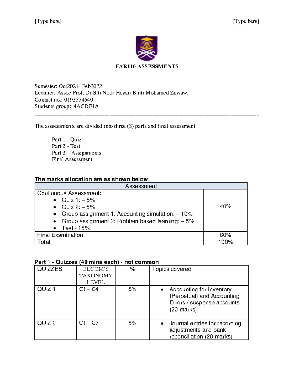 FAR110 PBL Q OCT2021 - MAR2022 Problem Based Learning - [Type here ...