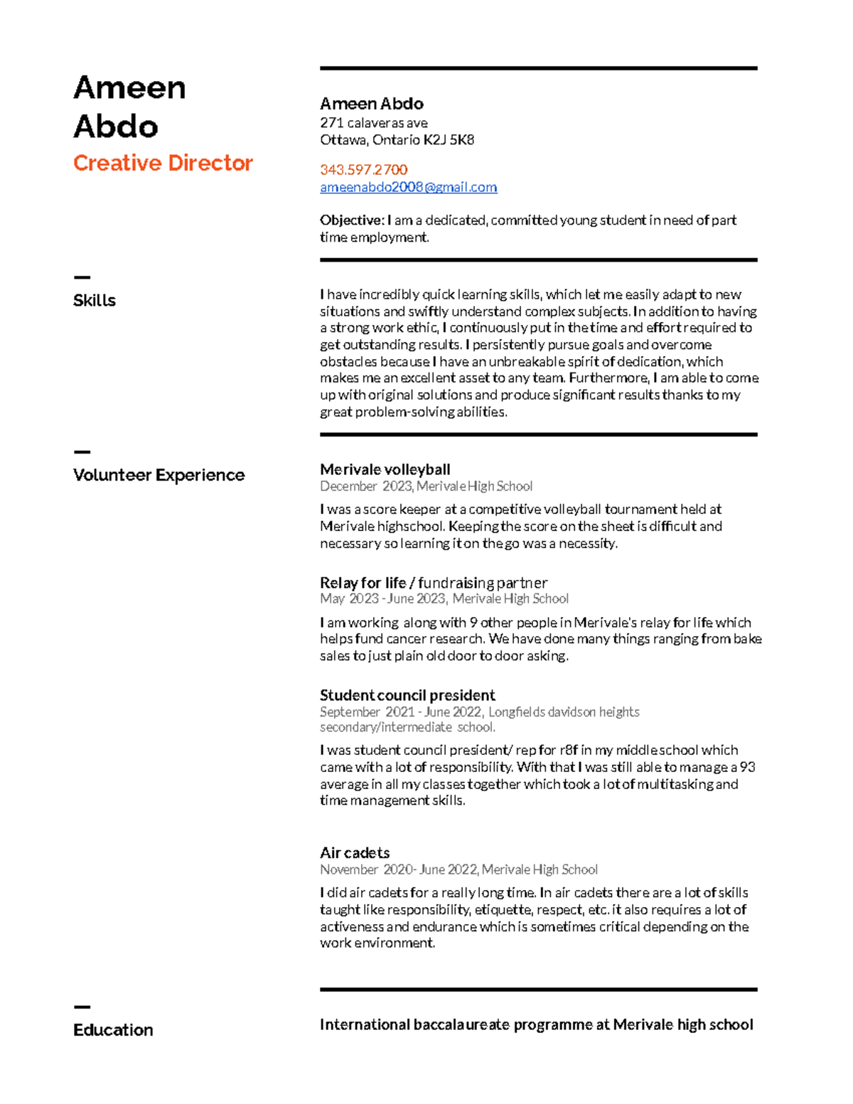 Resume - Ameen Abdo Creative Director Ameen Abdo 271 calaveras ave ...