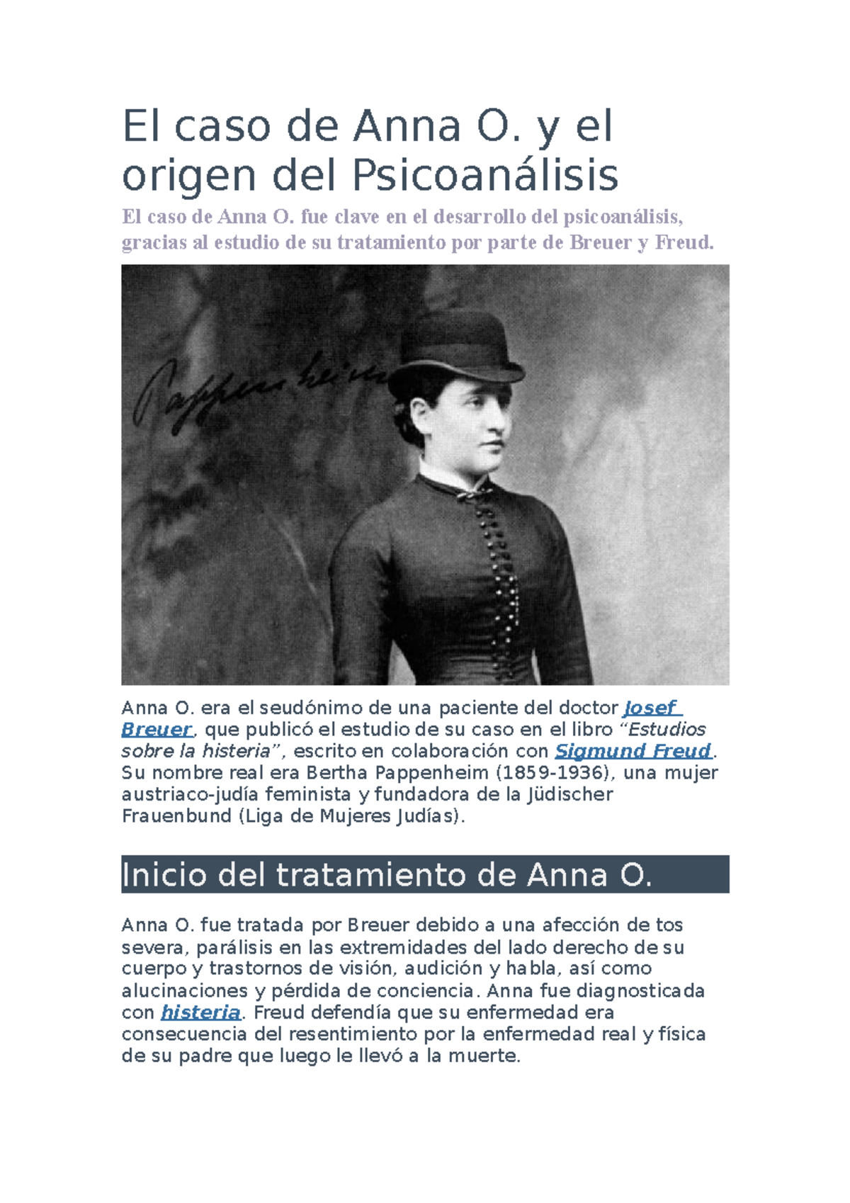 El caso de Anna O - bbbehdhekej - El caso de Anna O. y el origen del ...
