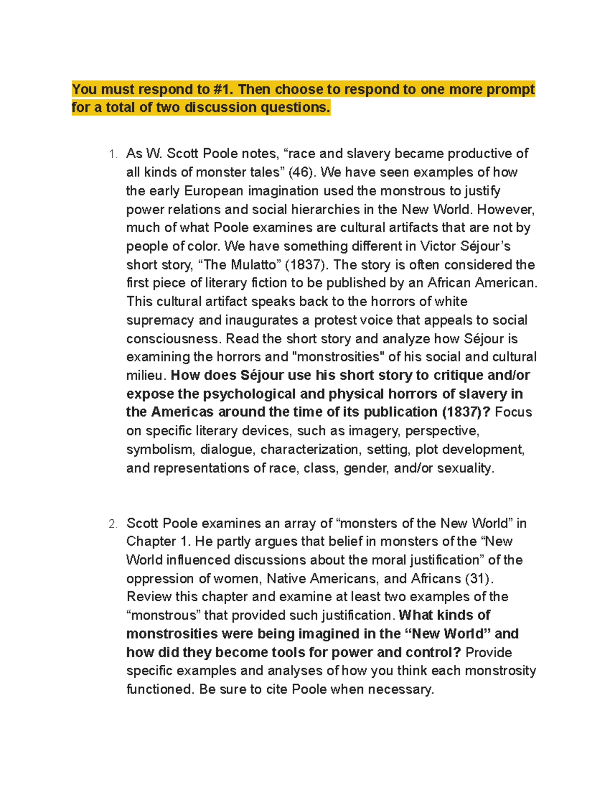 Week 3 Tuesday Discussion for Early American Monsters (2) - Google Docs ...