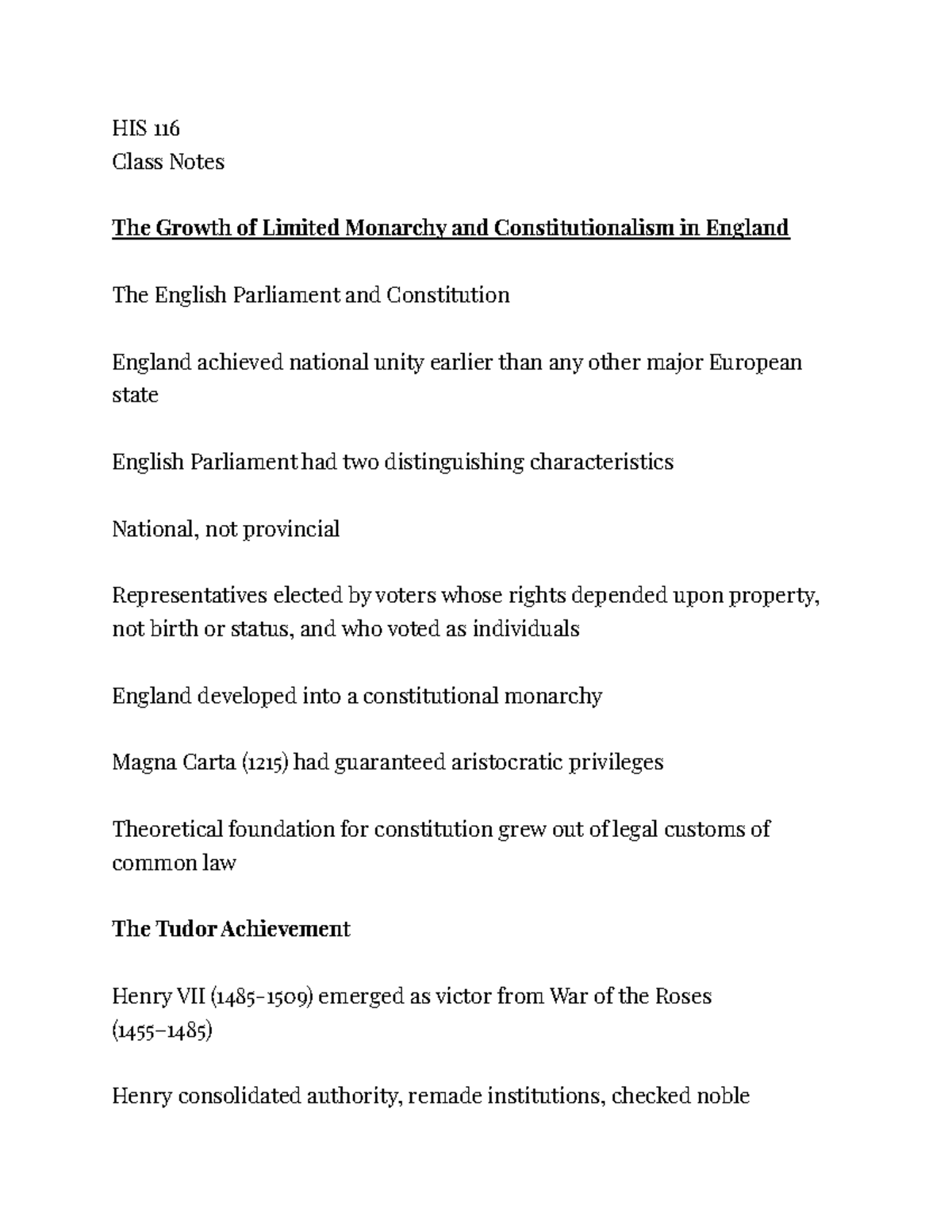 HIS 13 - The Growth of Limited Monarchy and Constitutionalism in ...