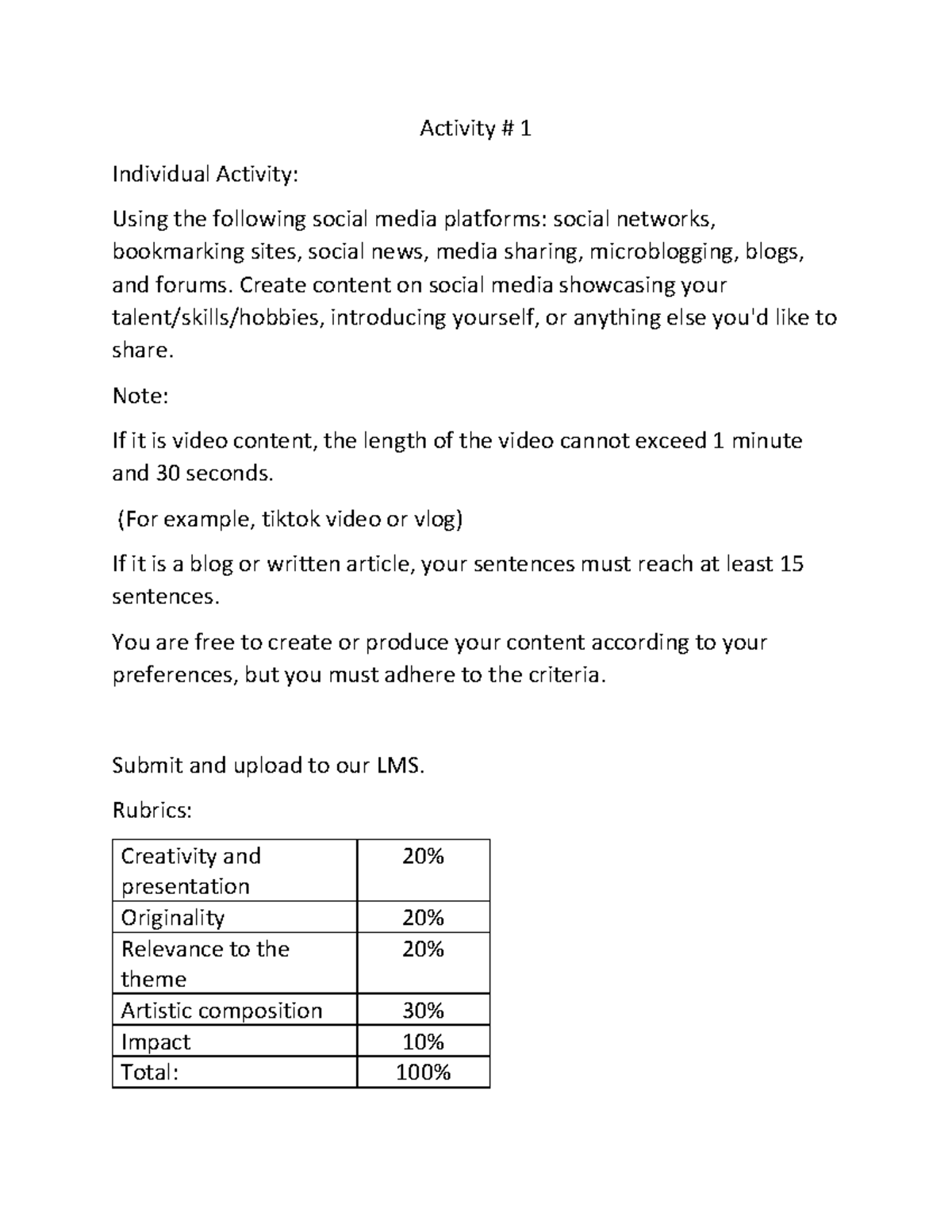 Activity no. 1 - practice exercises - Activity # 1 Individual Activity ...