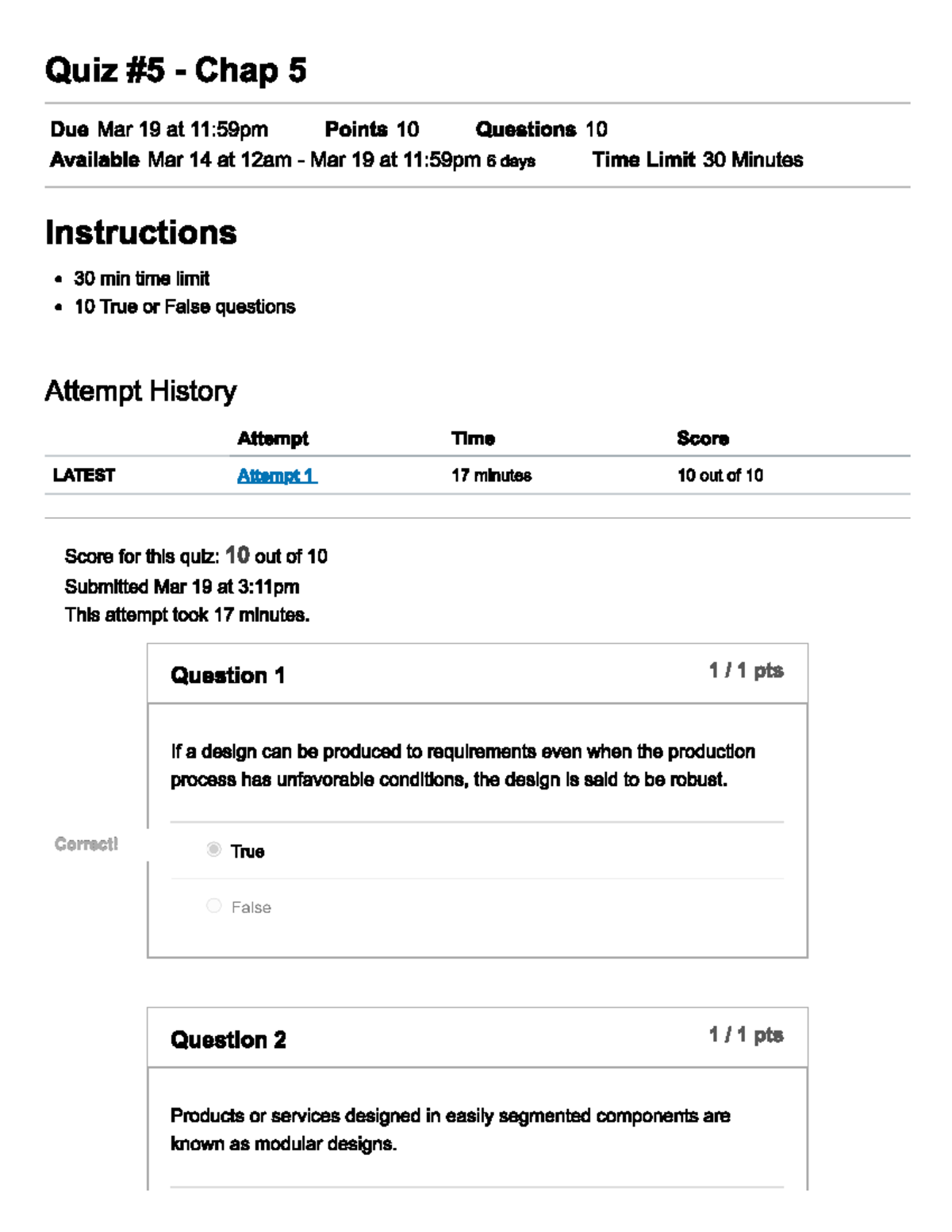 Quiz #5 - Chap 5 - Quiz - BUS5 140 - Studocu
