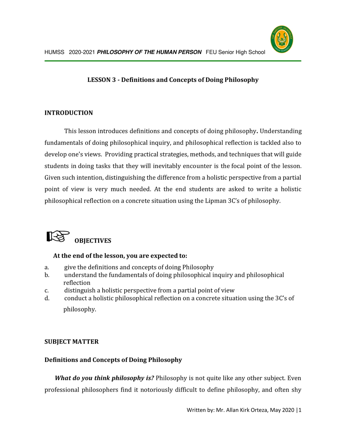Unit 1 Lesson 3-01 - Module - Philosophy Of Man - Studocu
