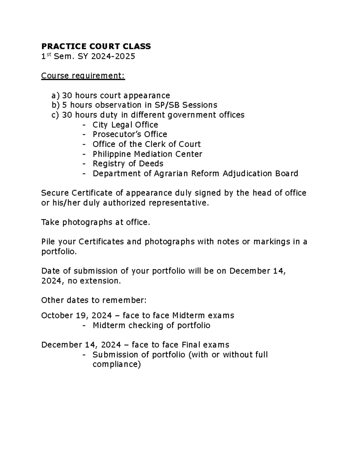 Practice Court Class Requirement Updated - PRACTICE COURT CLASS 1 st ...