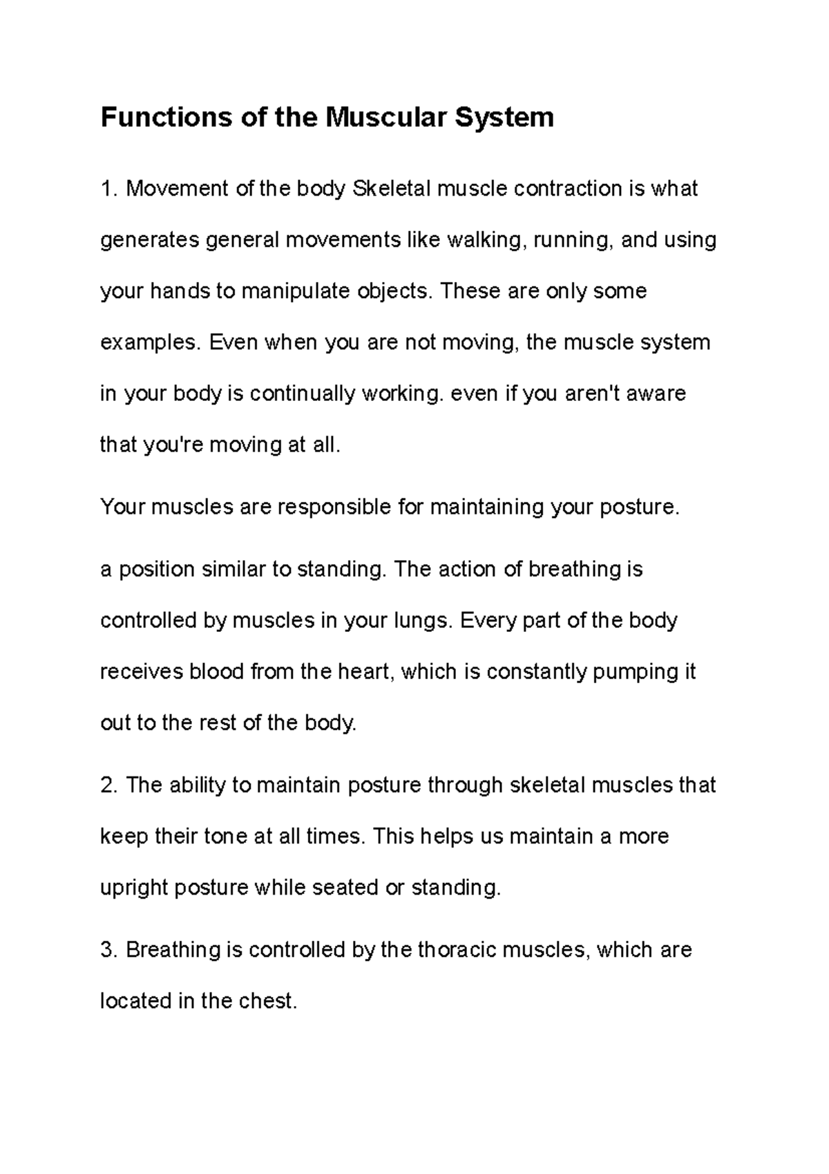 Functions of the Muscular System - Functions of the Muscular System ...