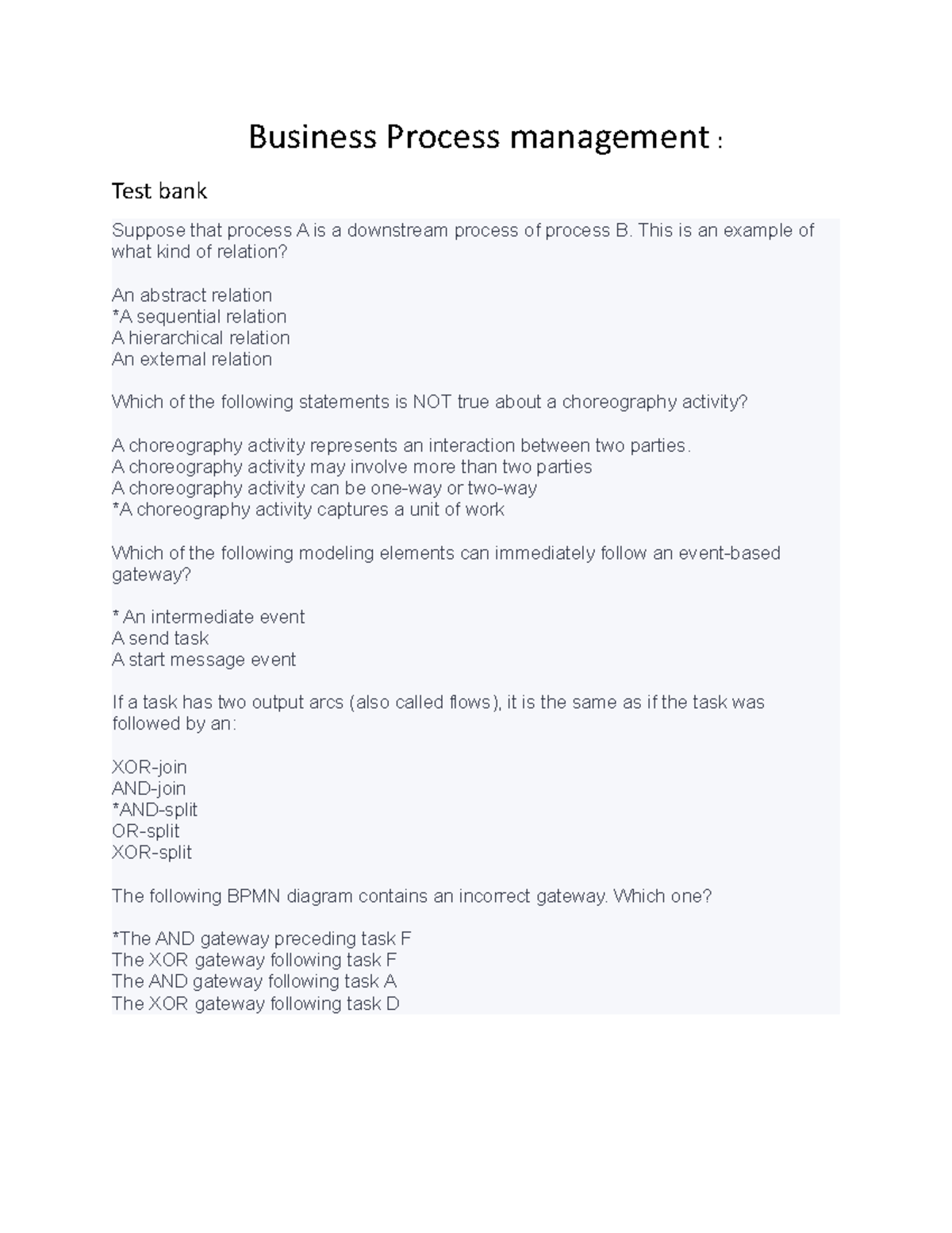BPM test bank - PRocess - Business Process management : Test bank ...