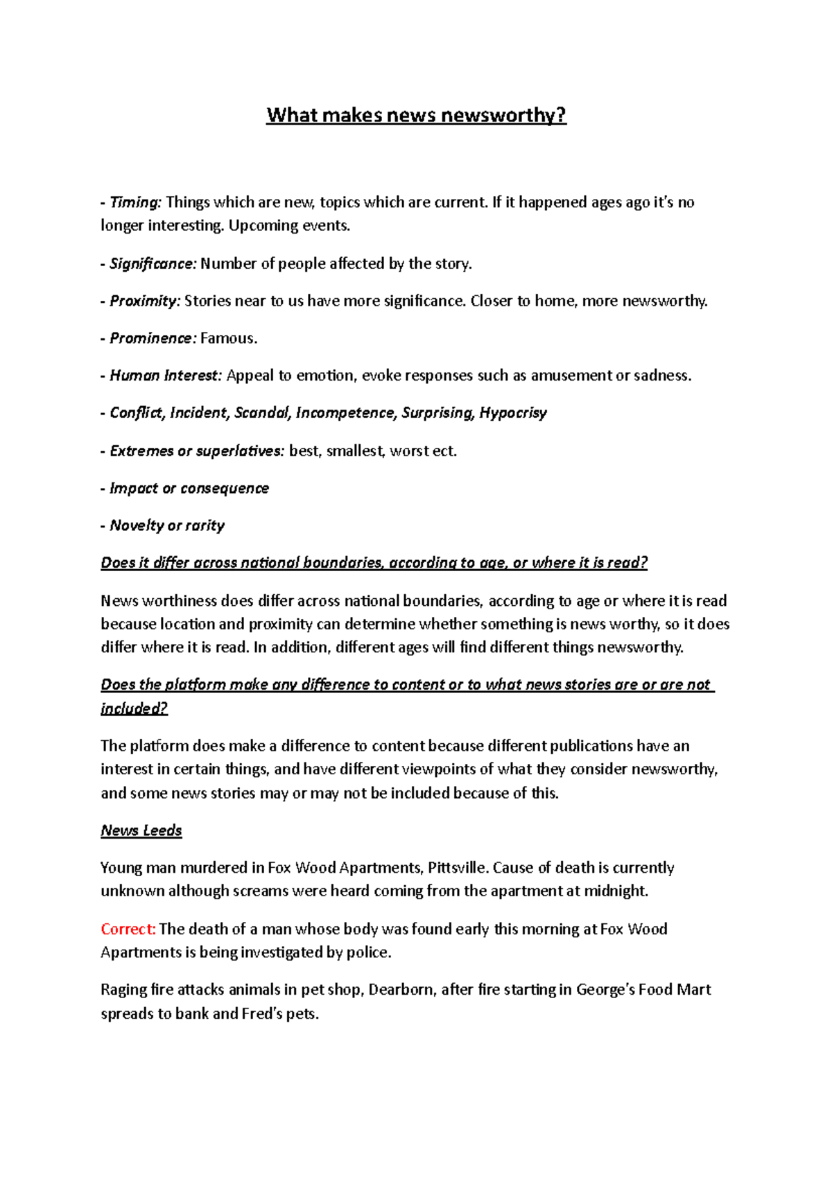 What makes news newsworthy - Journalism notes - What makes news ...