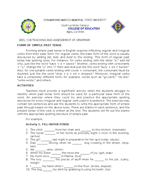 Simple PAST Tense - Detailed Lesson PLAN IN Grammar English 8 - DON ...