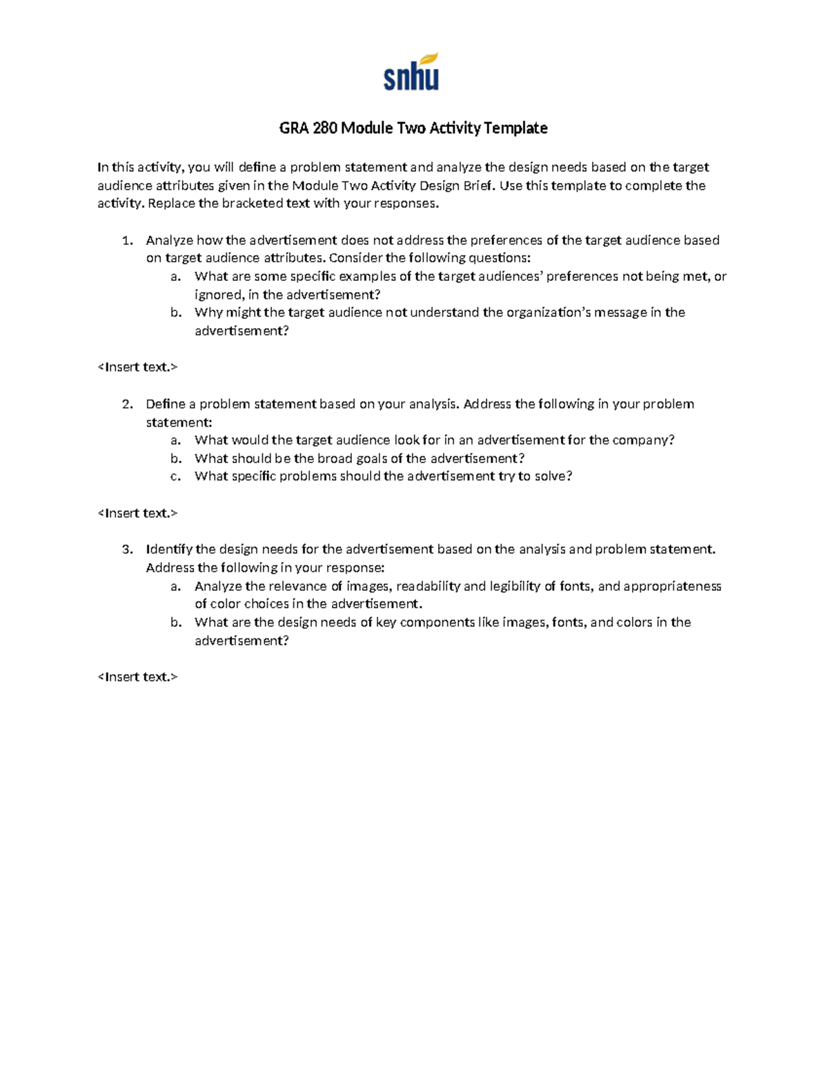 GRA 280 Module Two Activity Template - Use this template to complete ...