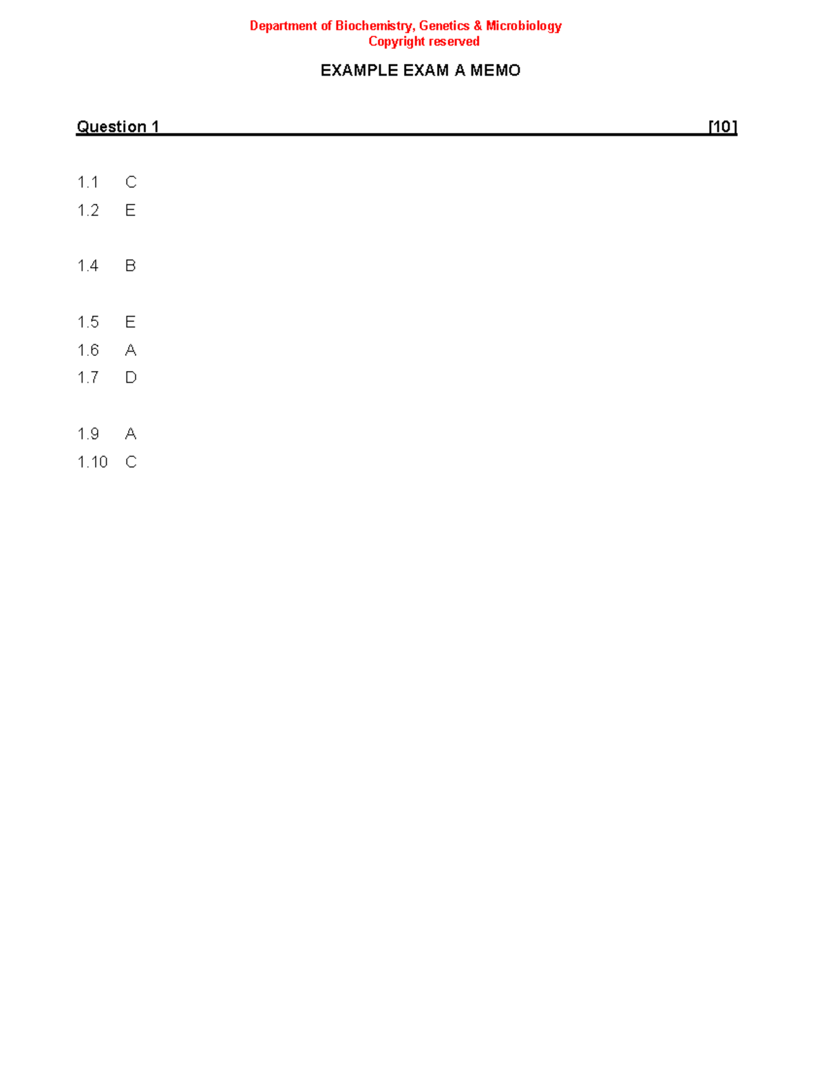 Example exam A Memo - Copyright reserved EXAMPLE EXAM A MEMO Question 1 ...