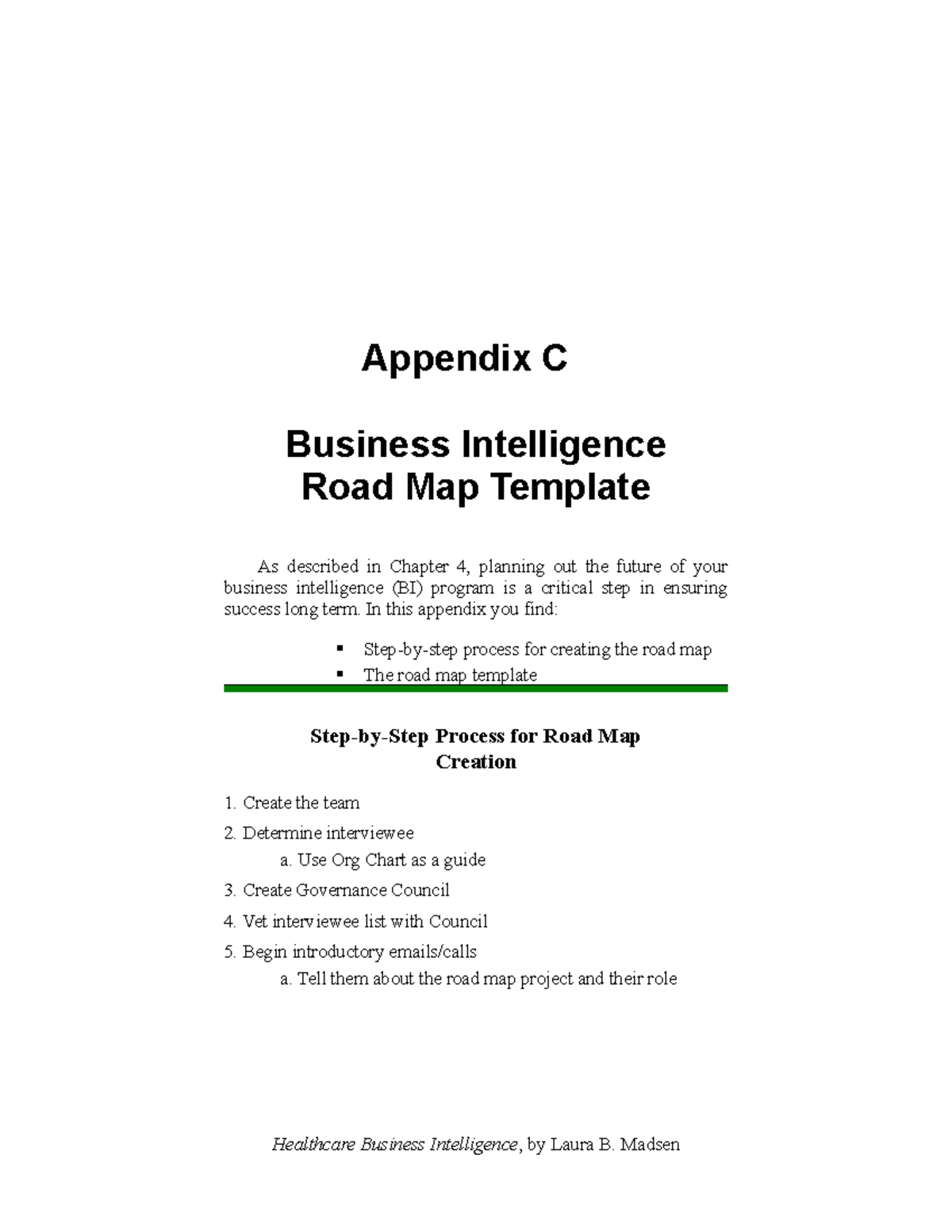 Madsen BI Roadmap - summary - Appendix C Business Intelligence Road Map ...