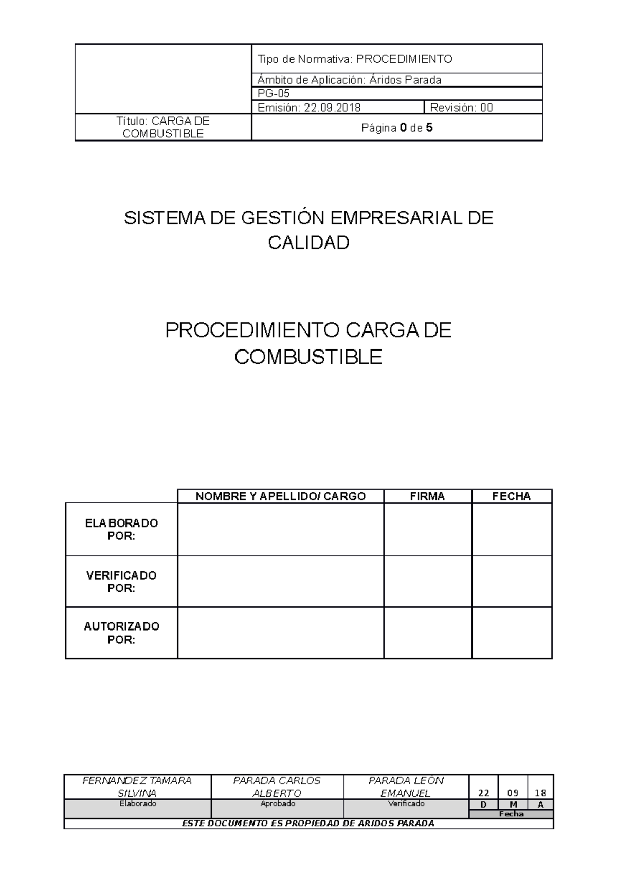 05-01 – SGI – 01 Procedimiento Carga DE Combustible - Ámbito de ...