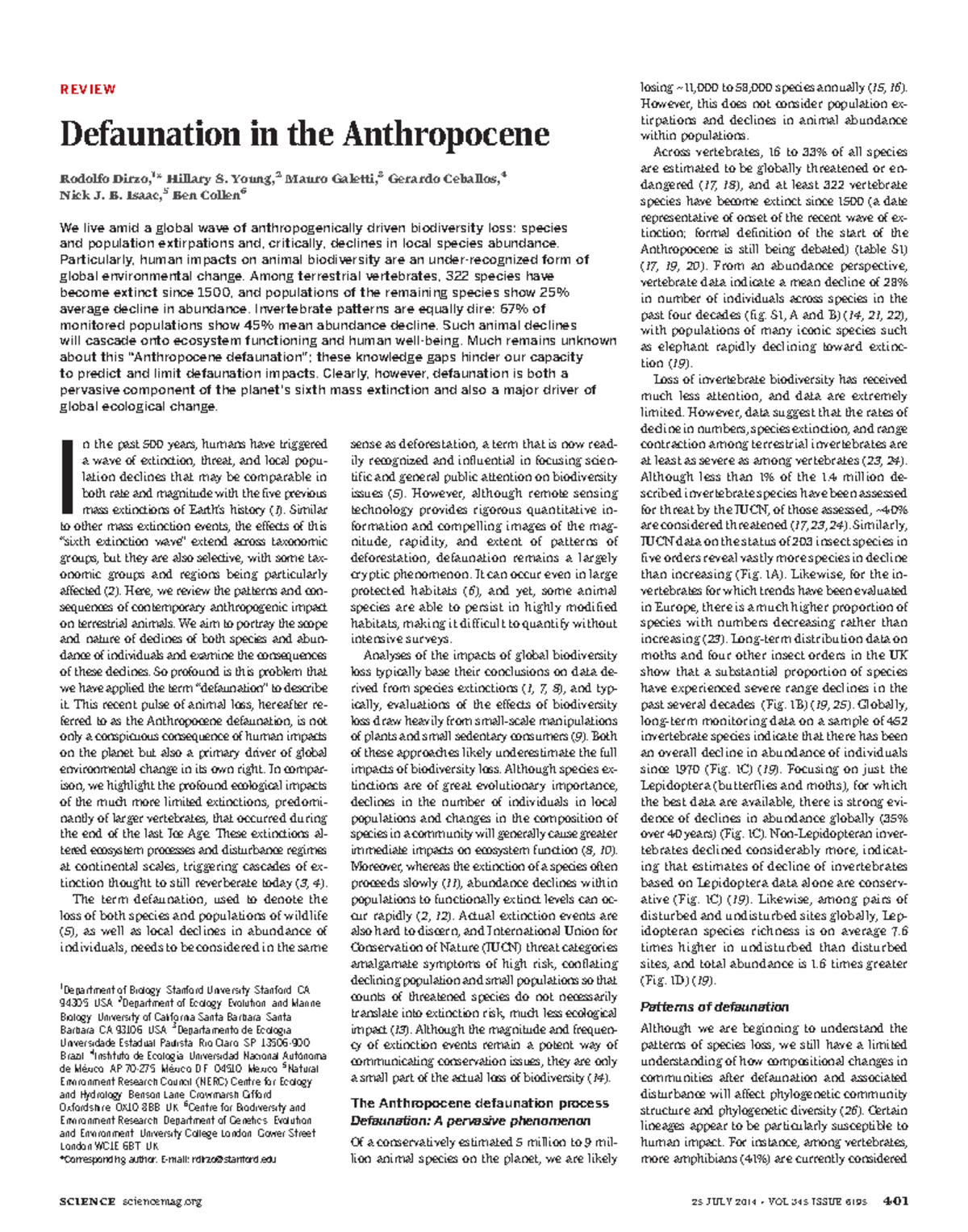01 Dirzo etal 2014 , Defaunation in the Anthropocene - REVIEW ...