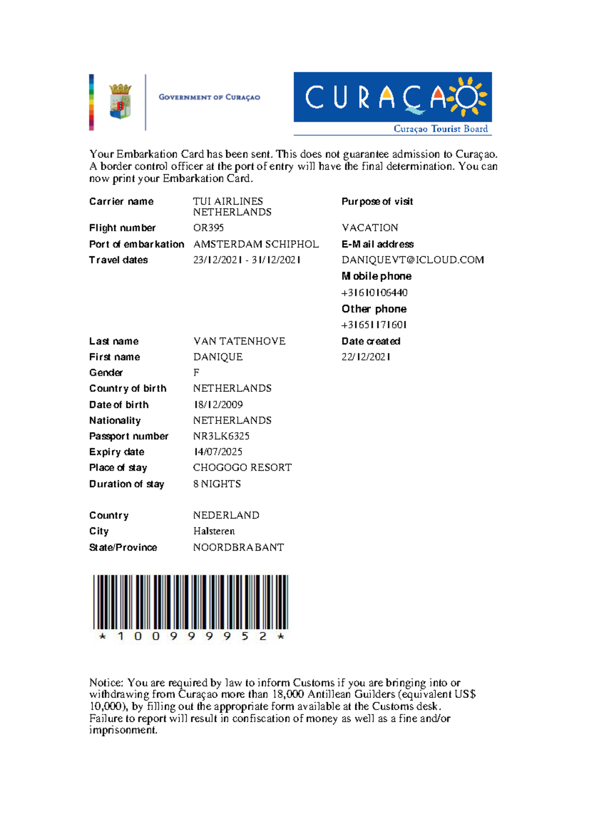 Edcard - Your Embarkation Card has been sent. This does not guarantee ...