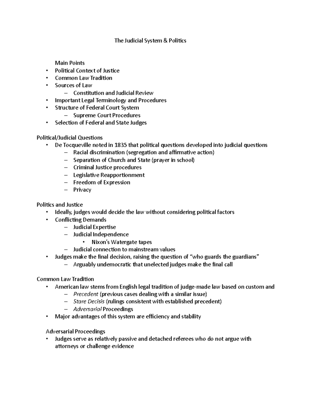 The Judicial System - Lecture notes 8 - The Judicial System & Politics ...