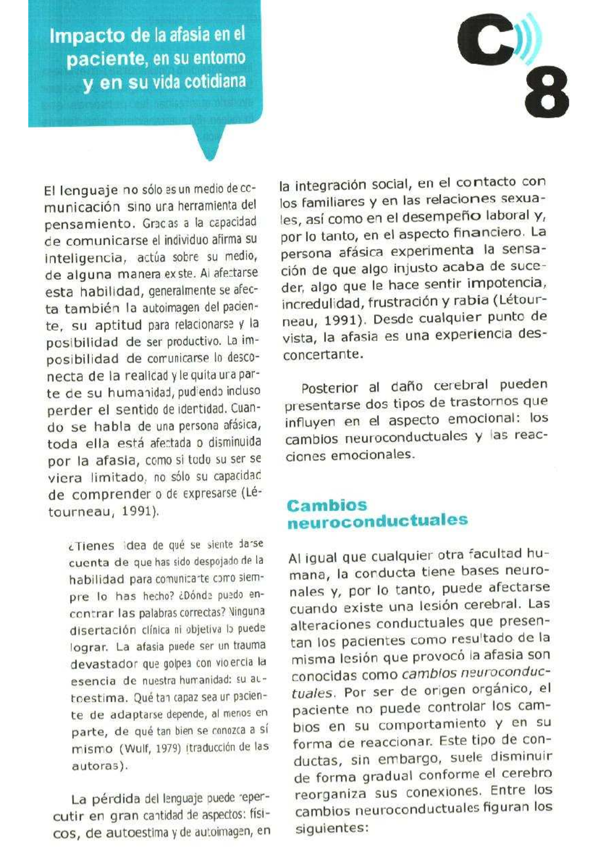 Lectura control 4 Cap tulo 8 .Gonzalez Lazaro afasia de la teoria a la practicapdf p ginas - Studocu