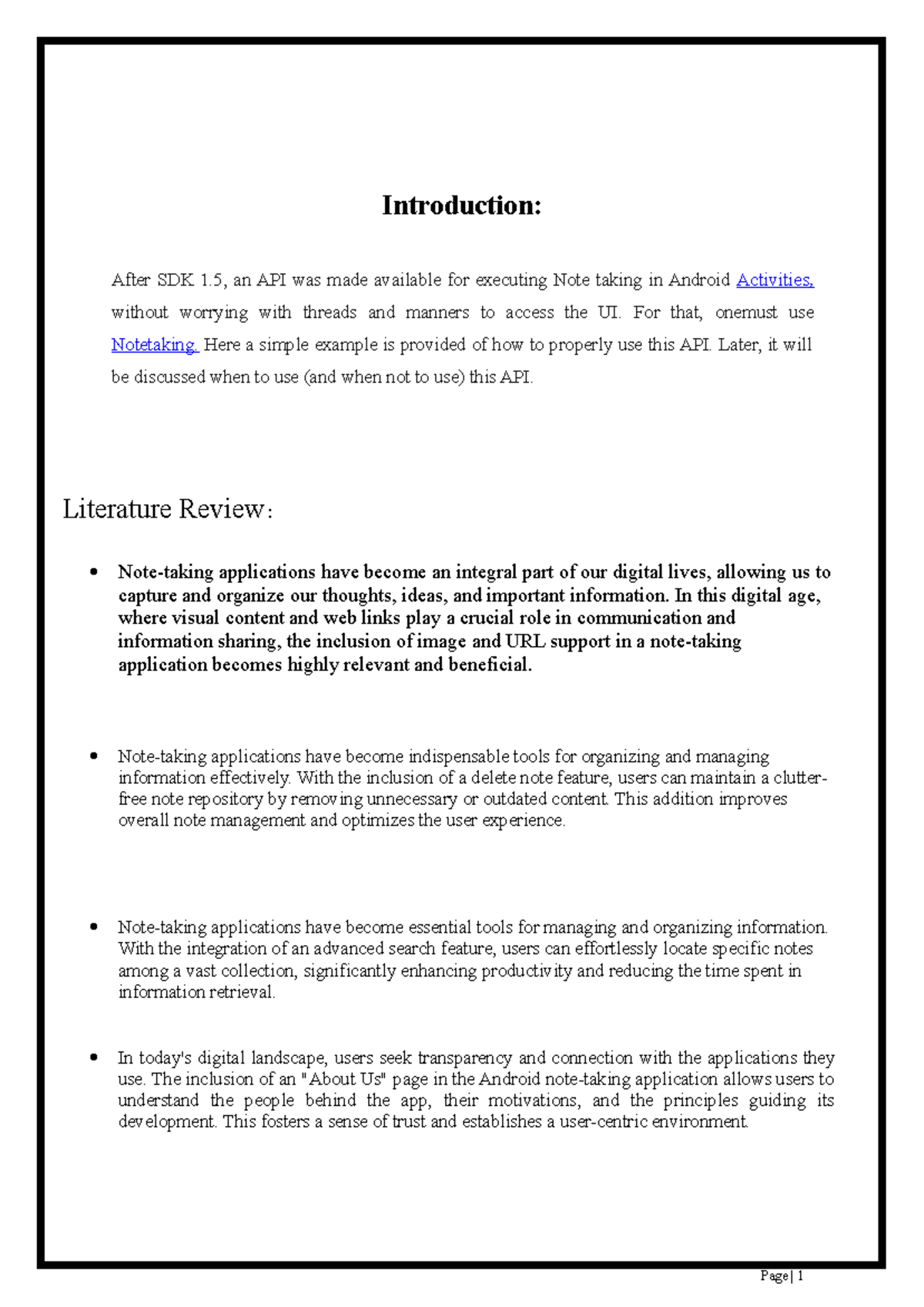 Notes 1 - USES FOR STUDYING PURPOSE - Introduction: After SDK 1, an API ...