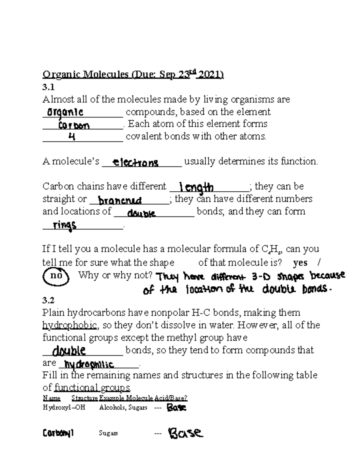 Organic Molecules - Almost all of the molecules made by living ...