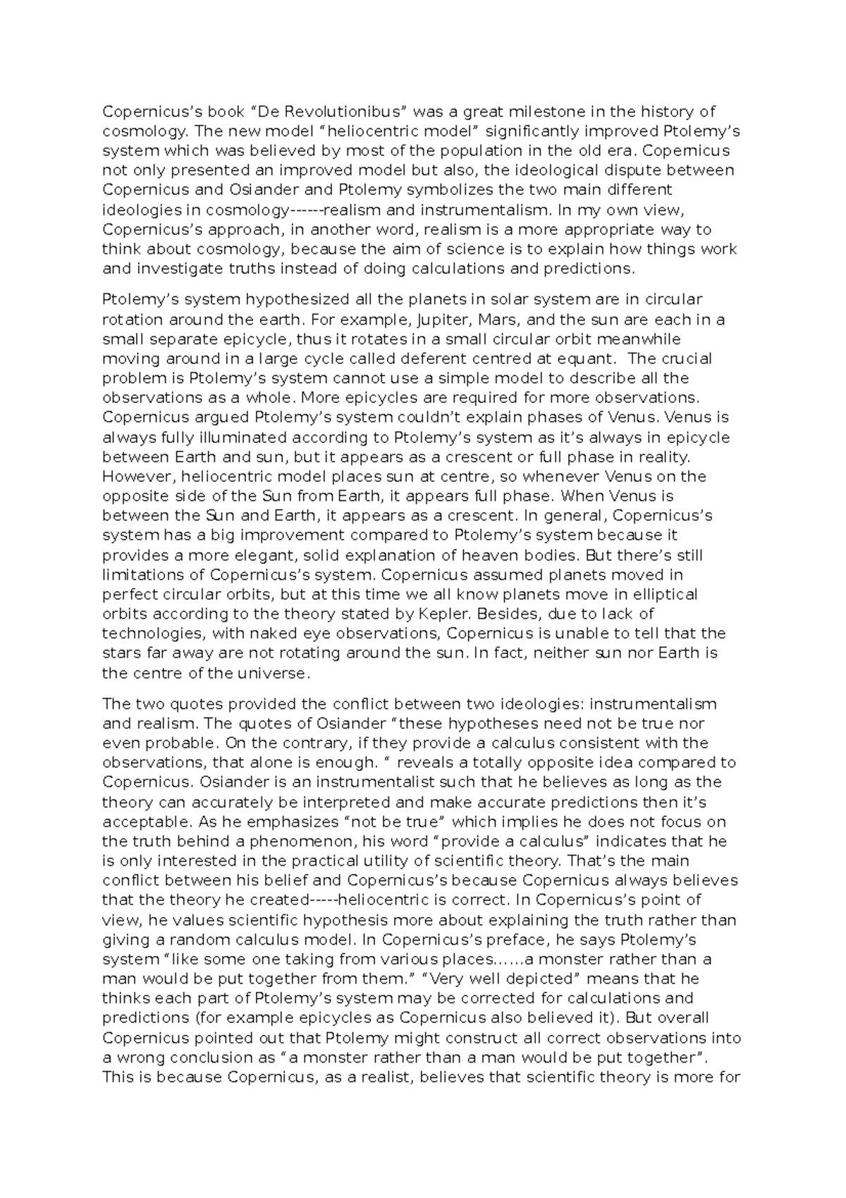 Math1042 assignment 1 - first essay of cosmology - Copernicus’s book ...