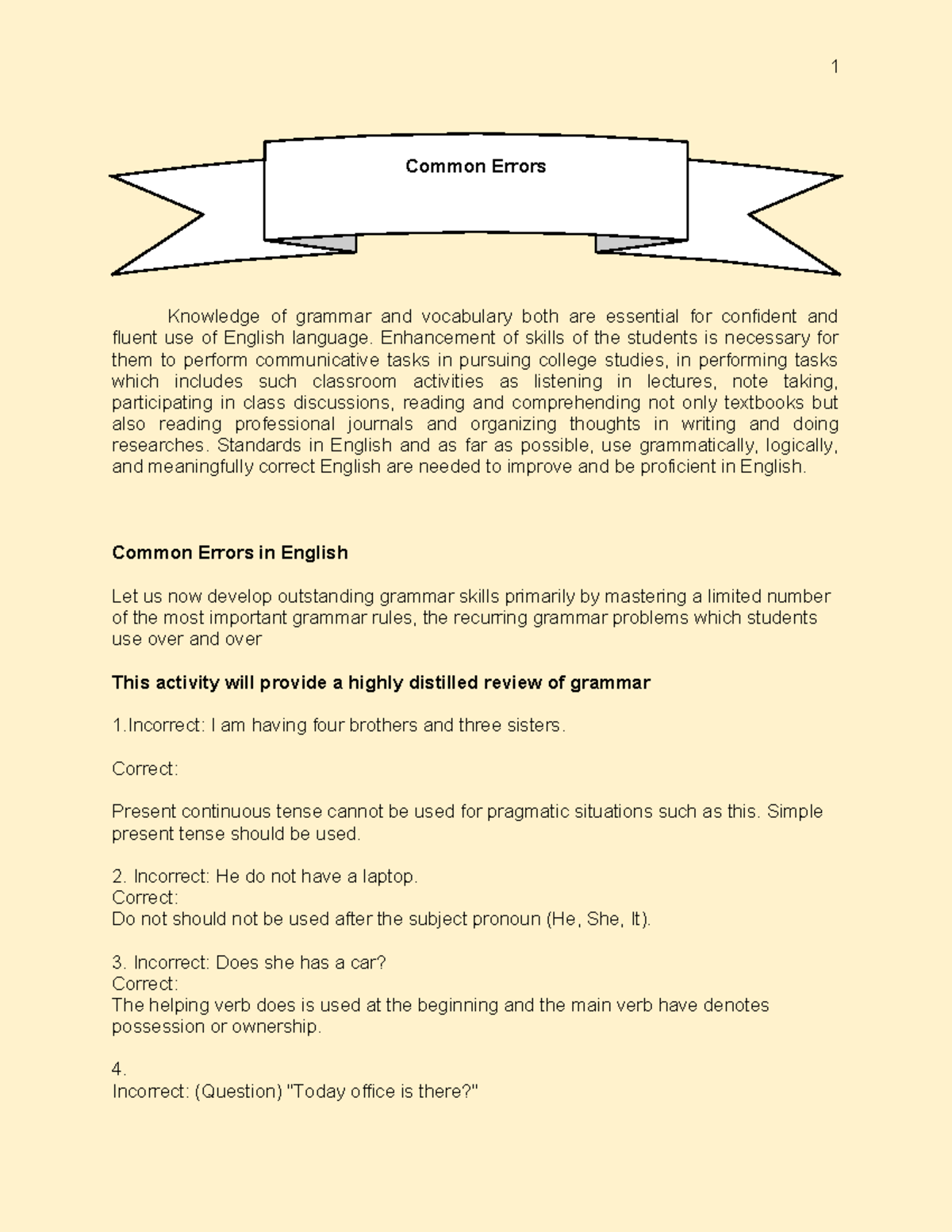 Common-errors - Summary english, hotel and restaurant management ...
