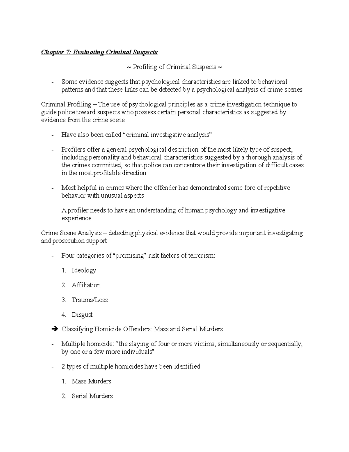 Chapter 7 Book Notes - Chapter 7: Evaluating Criminal Suspects ...