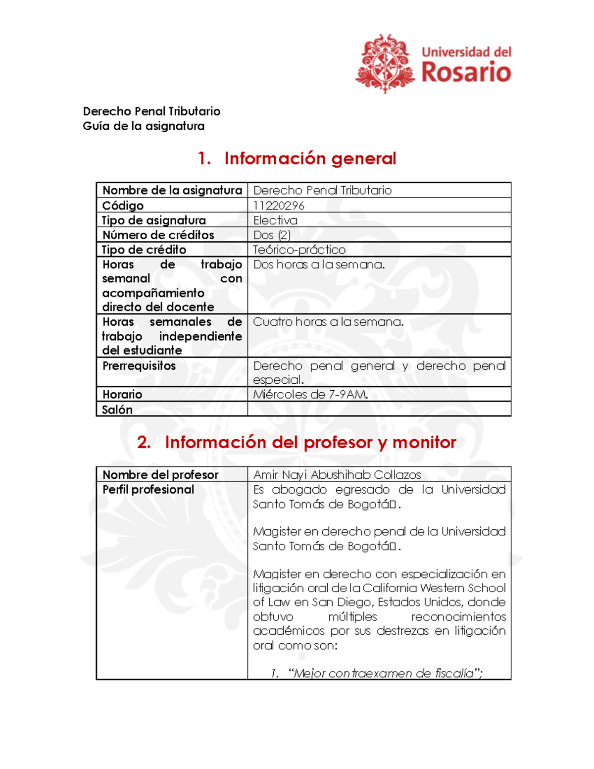 Programa 2023-2 - dsfgh - Derecho Penal Tributario Guía de la ...