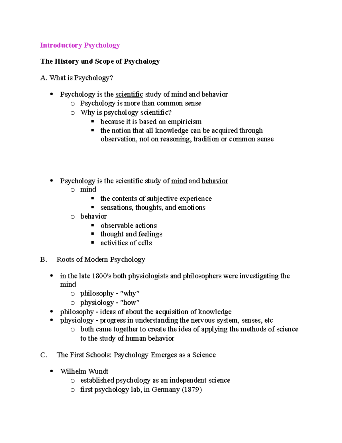 Introduction of psychology hand note - Introductory Psychology The ...