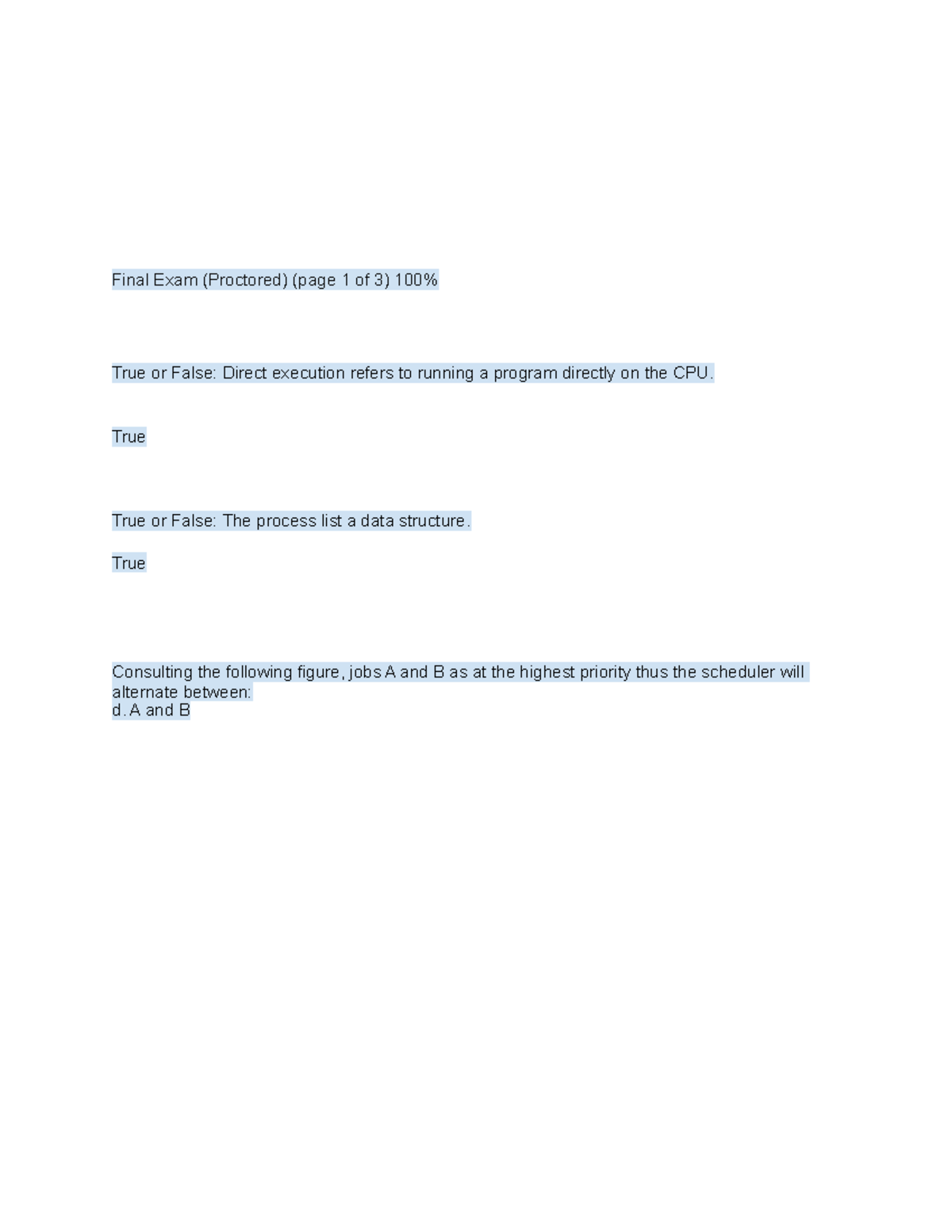 Cs 2301 Final Questions And Answers Final Exam Proctored Page 1 Of 3 100 True Or False 