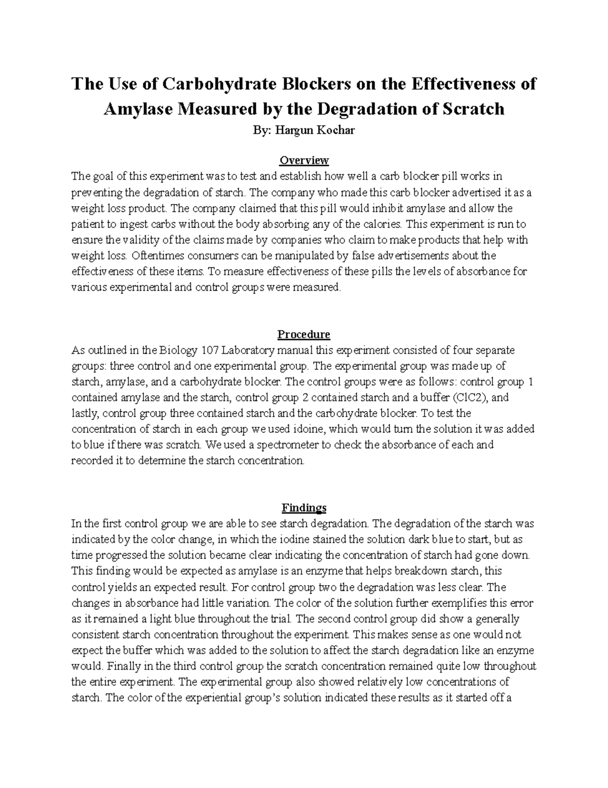Lab 5 - Executive Summary - The Use of Carbohydrate Blockers on the ...