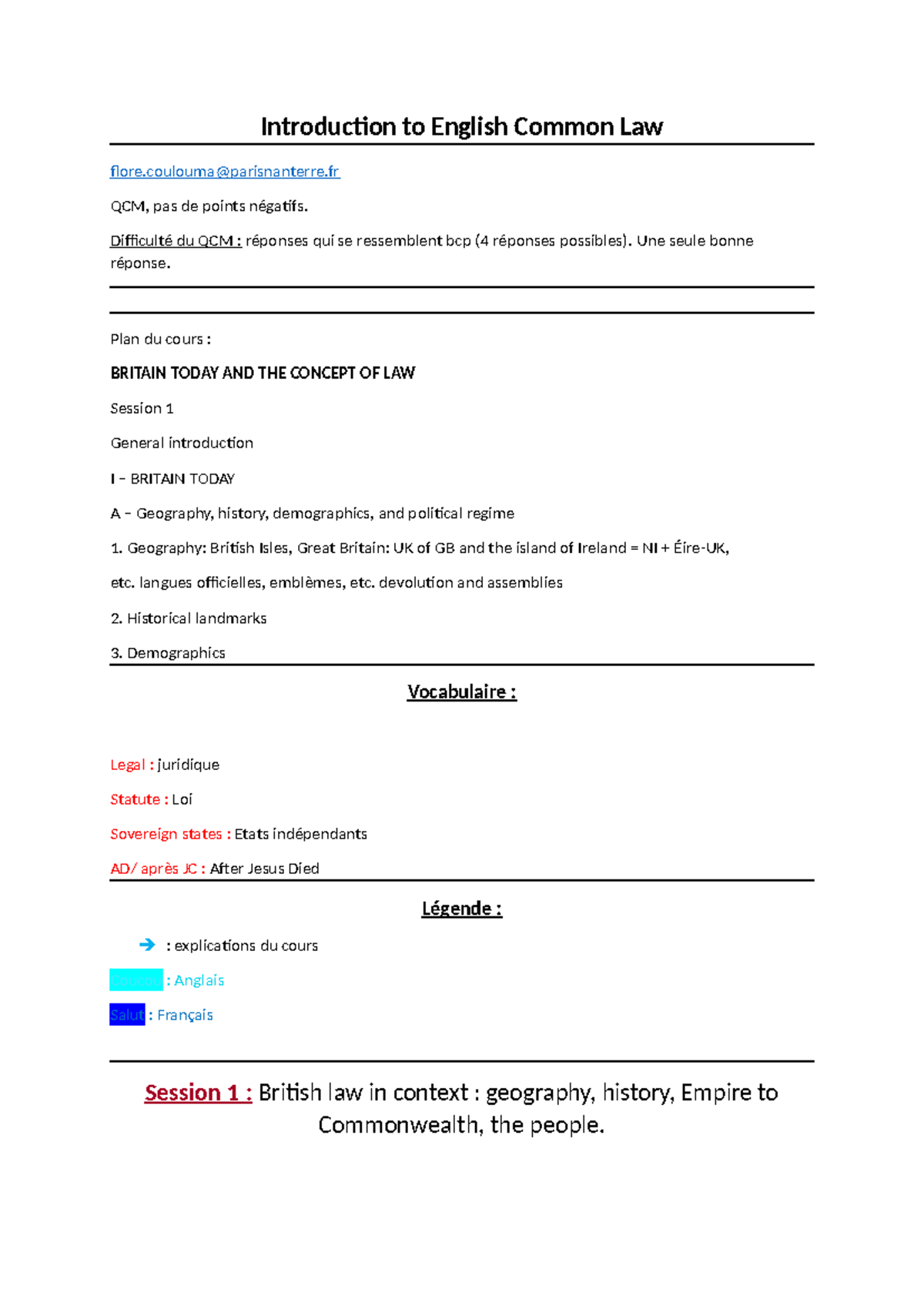 Session 1 British law in context geography, history, Empire to ...