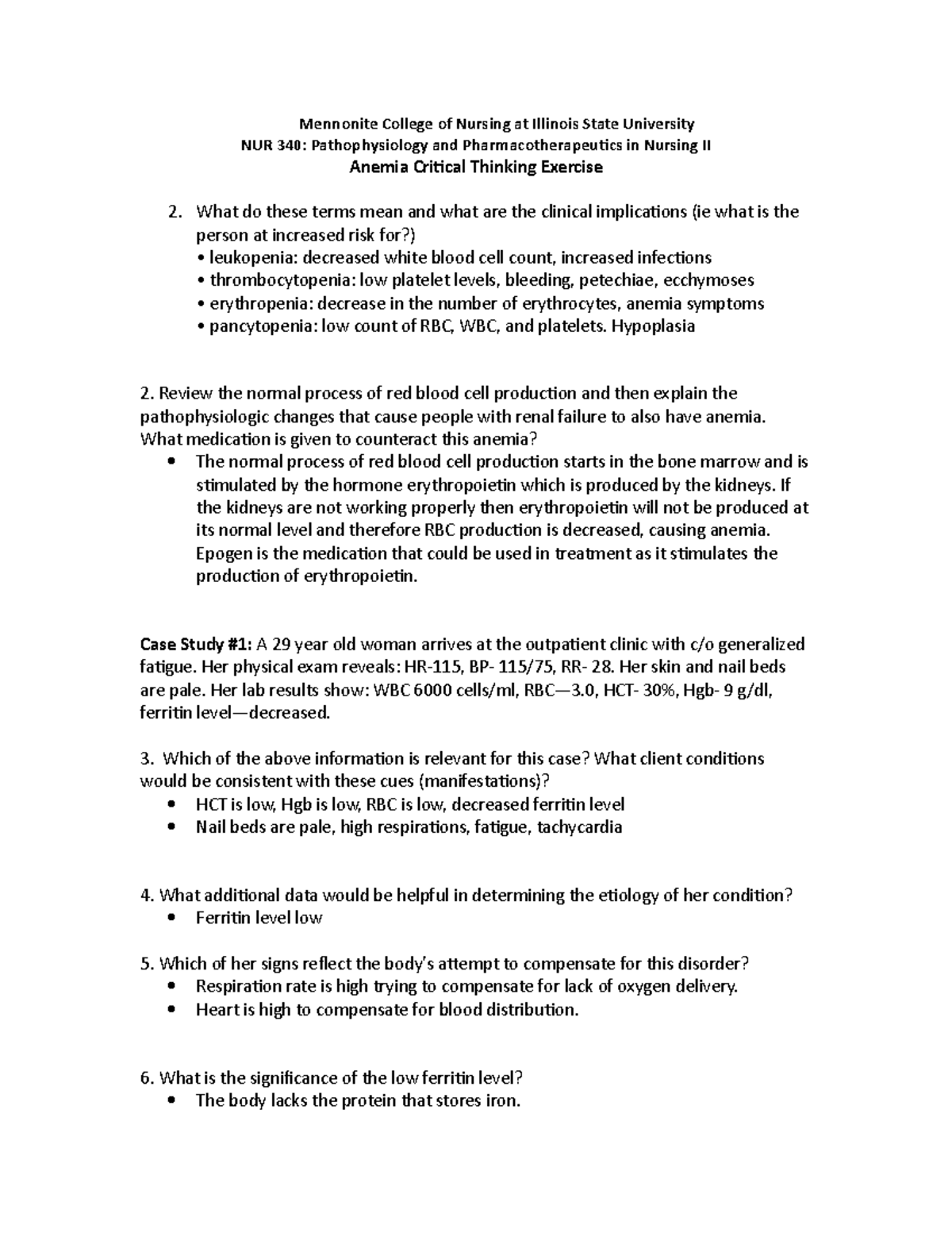 Anemia CTE+F20 - weekly assignment - Mennonite College of Nursing at ...