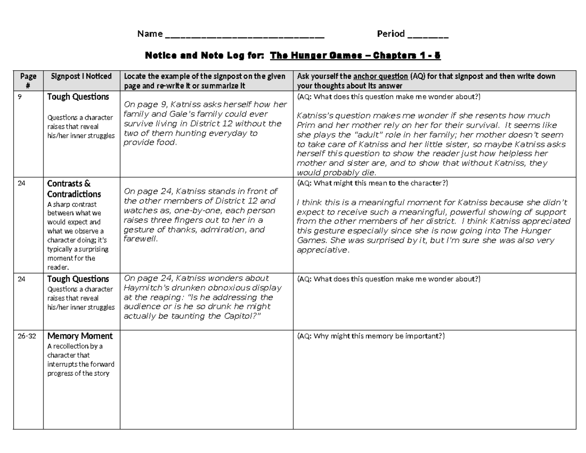 Notice and Note chapters 1-5 - Name ...