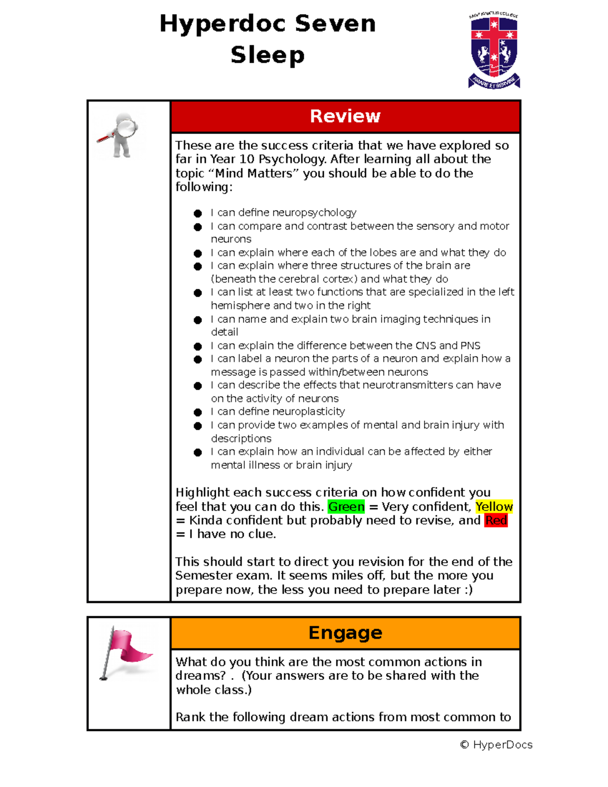 Hyperdoc 7 - practise sheets - Hyperdoc Seven Sleep Review These are the success criteria that ...