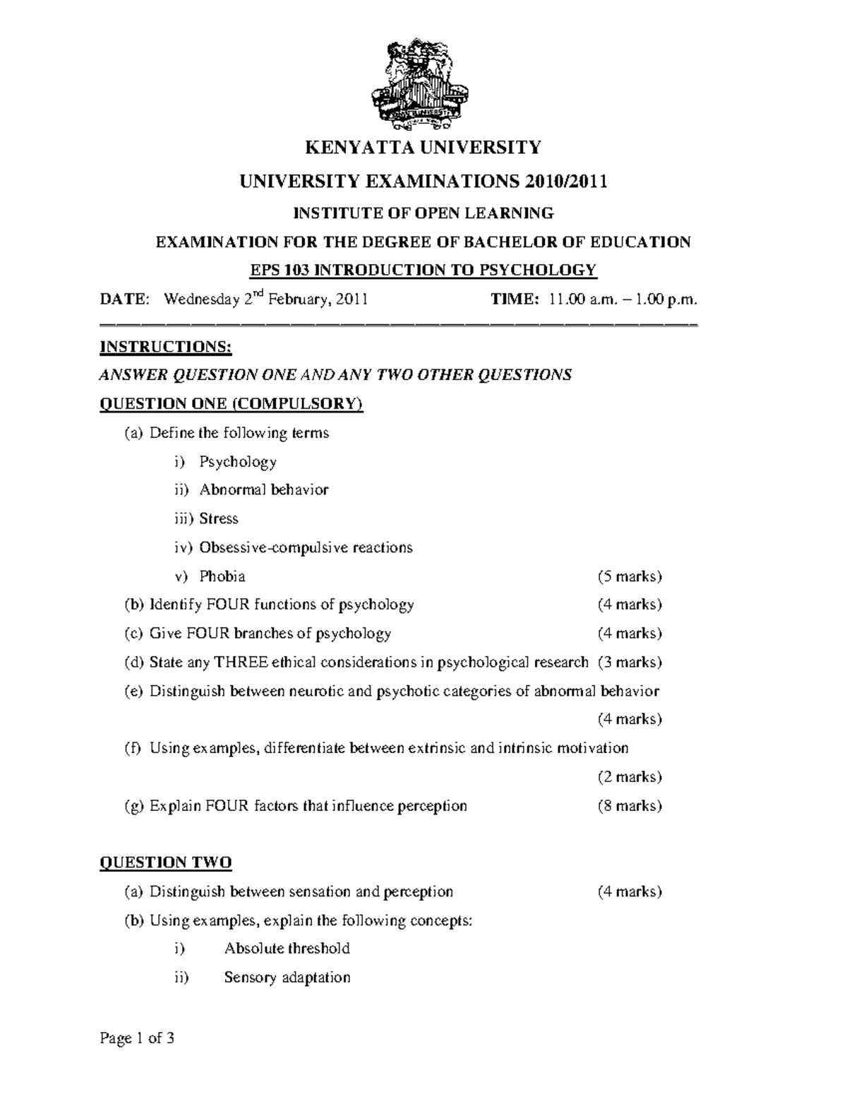 EPS110 past paper 2 - revised notes and approved - Page 1 of 3 KENYATTA ...