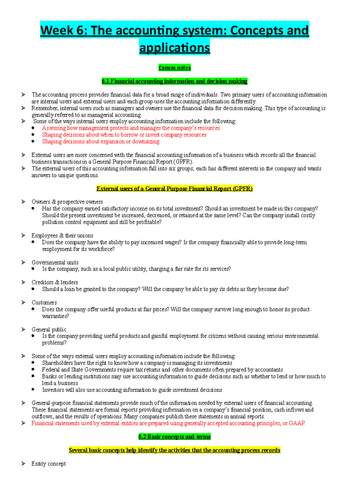 BUSS1030 [Week 6-13] - Week 6: The accounting system: Concepts and ...