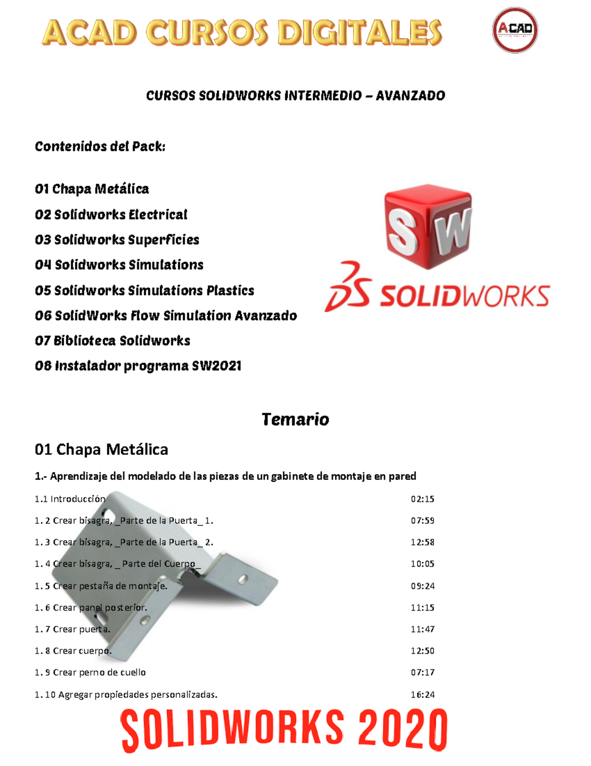 Solidworks Intermedio Avanzado Temario - CURSOS SOLIDWORKS INTERMEDIO ...
